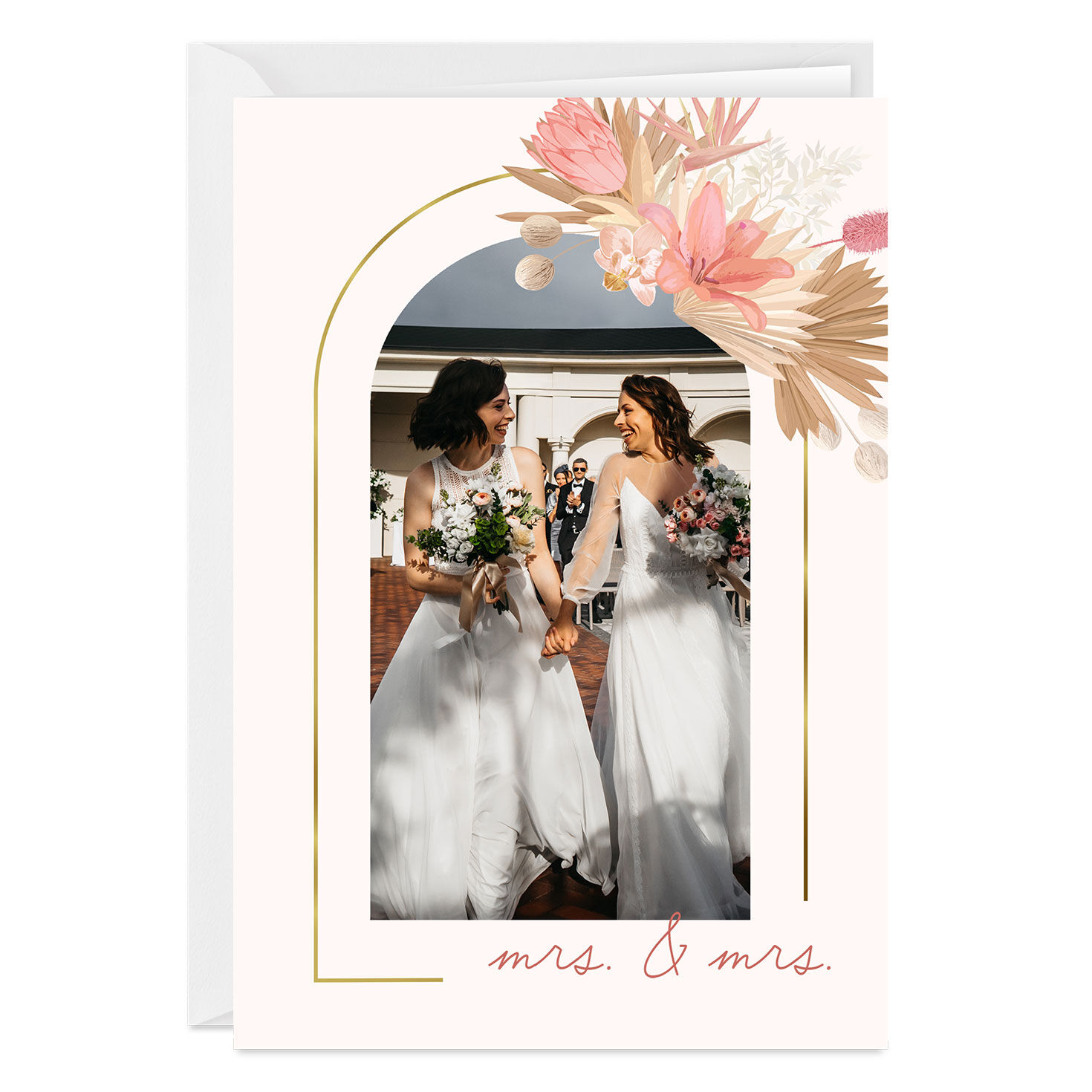 Gold Arch & Pink Flowers Custom Wedding Card - Greeting Cards | Hallmark