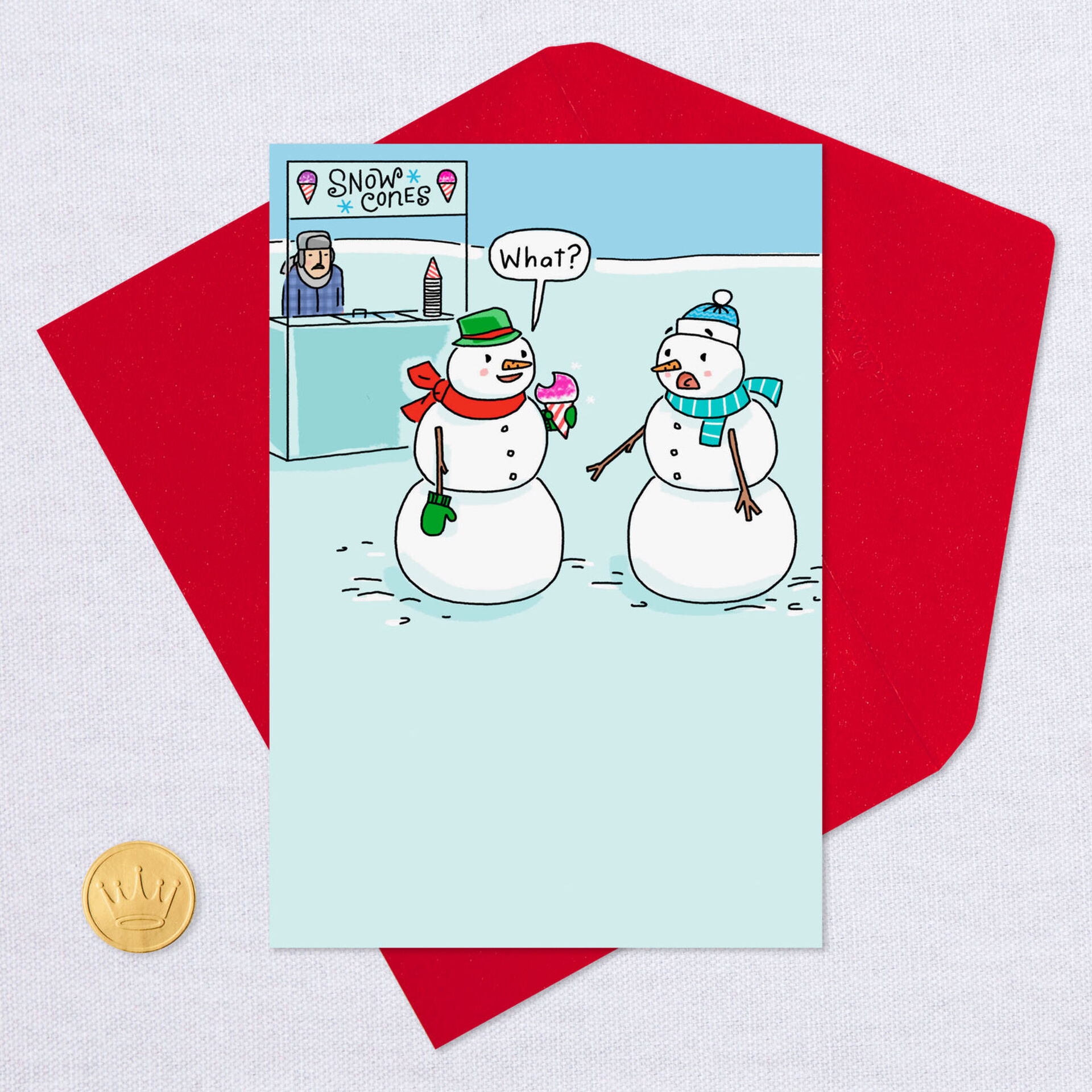 Snowman Eating a Snow Cone Funny Christmas Card - Greeting Cards - Hallmark