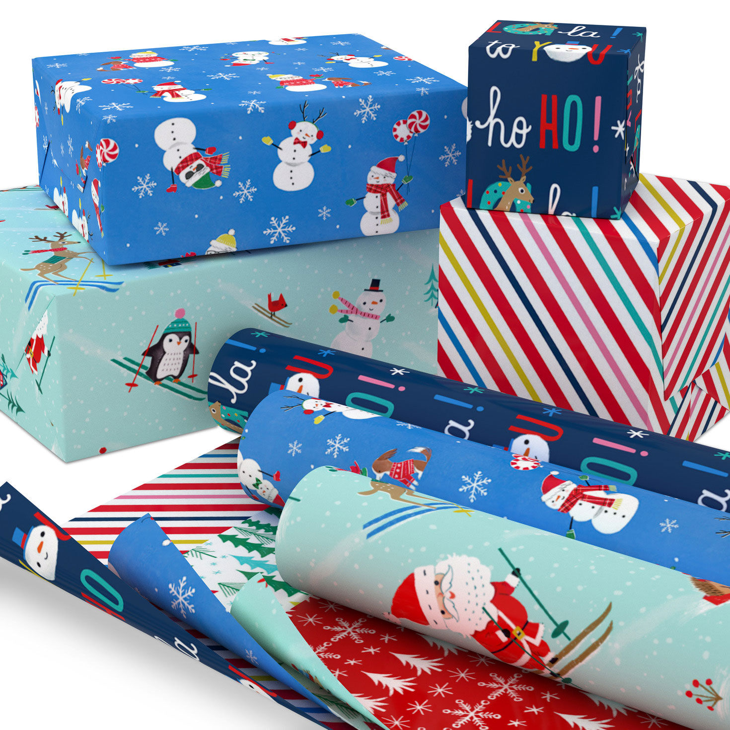 Santa and Friends 3-Pack Reversible Christmas Wrapping Paper, 120 sq ...