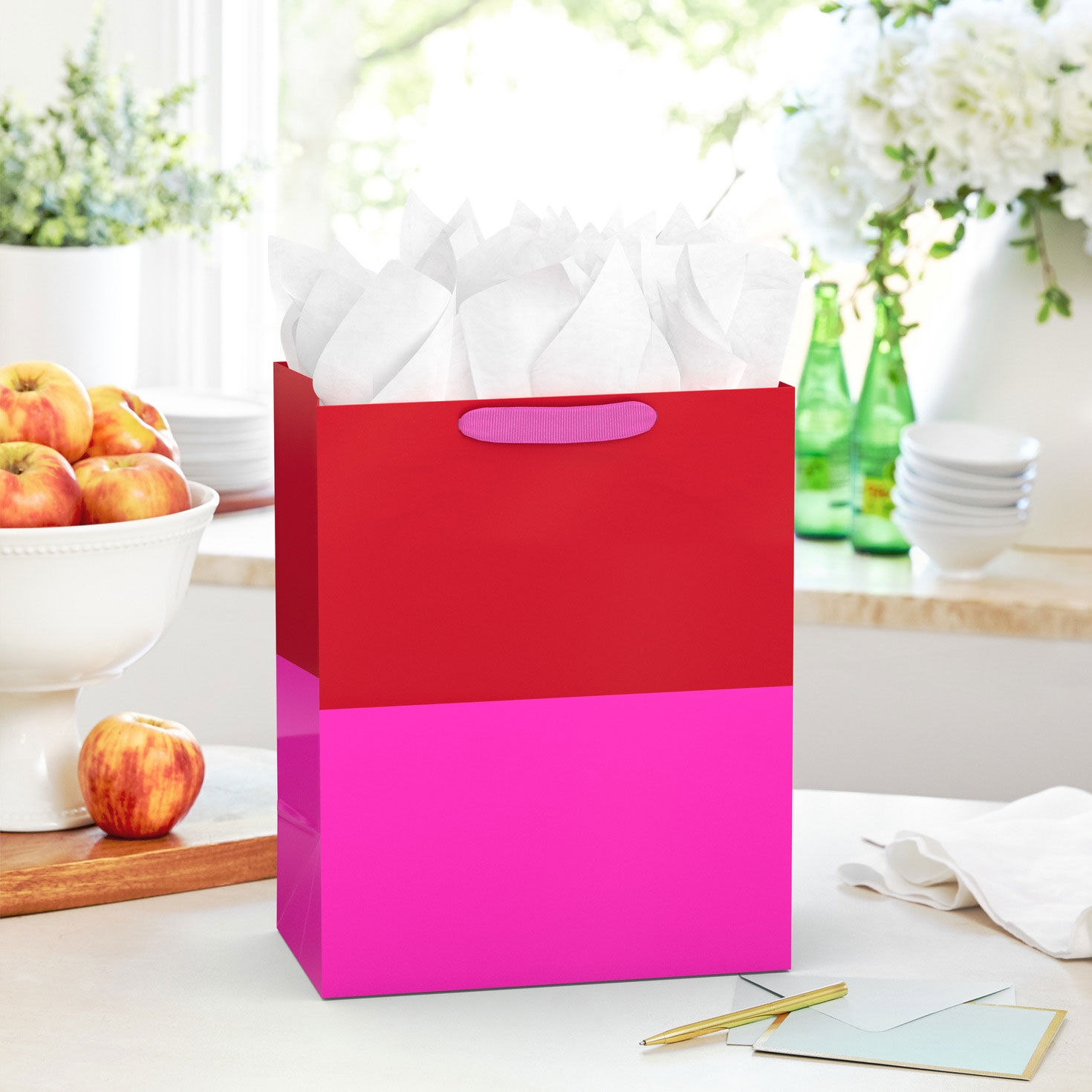 13" Red and Hot Pink Color Block Large Gift Bag - Gift Bags | Hallmark
