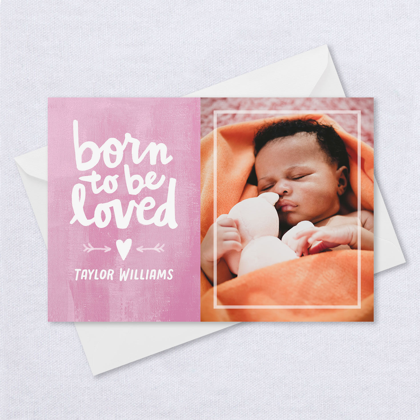 Personalized Born to Be Loved Pink New Baby Photo Card - Greeting Cards ...