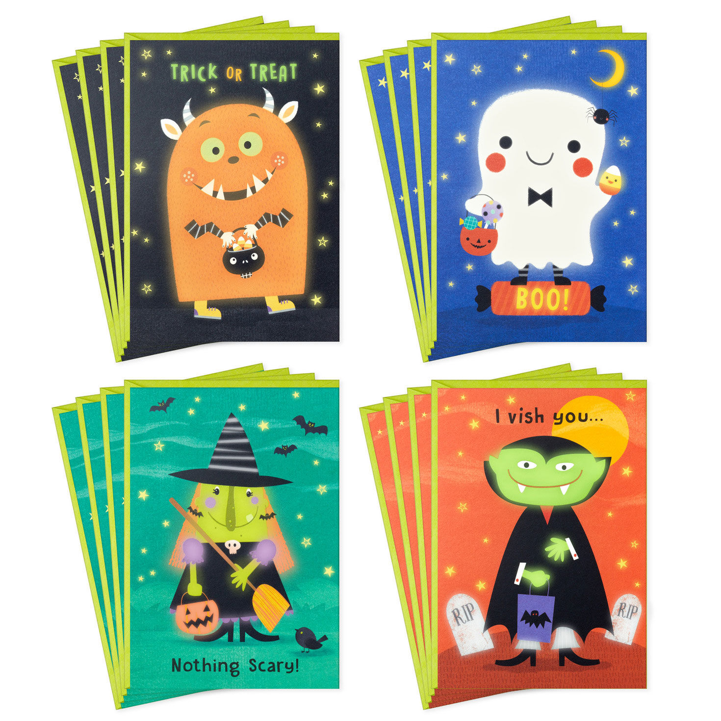 Glow in the Dark Boxed Halloween Cards Assortment, Pack of 16 - Boxed ...