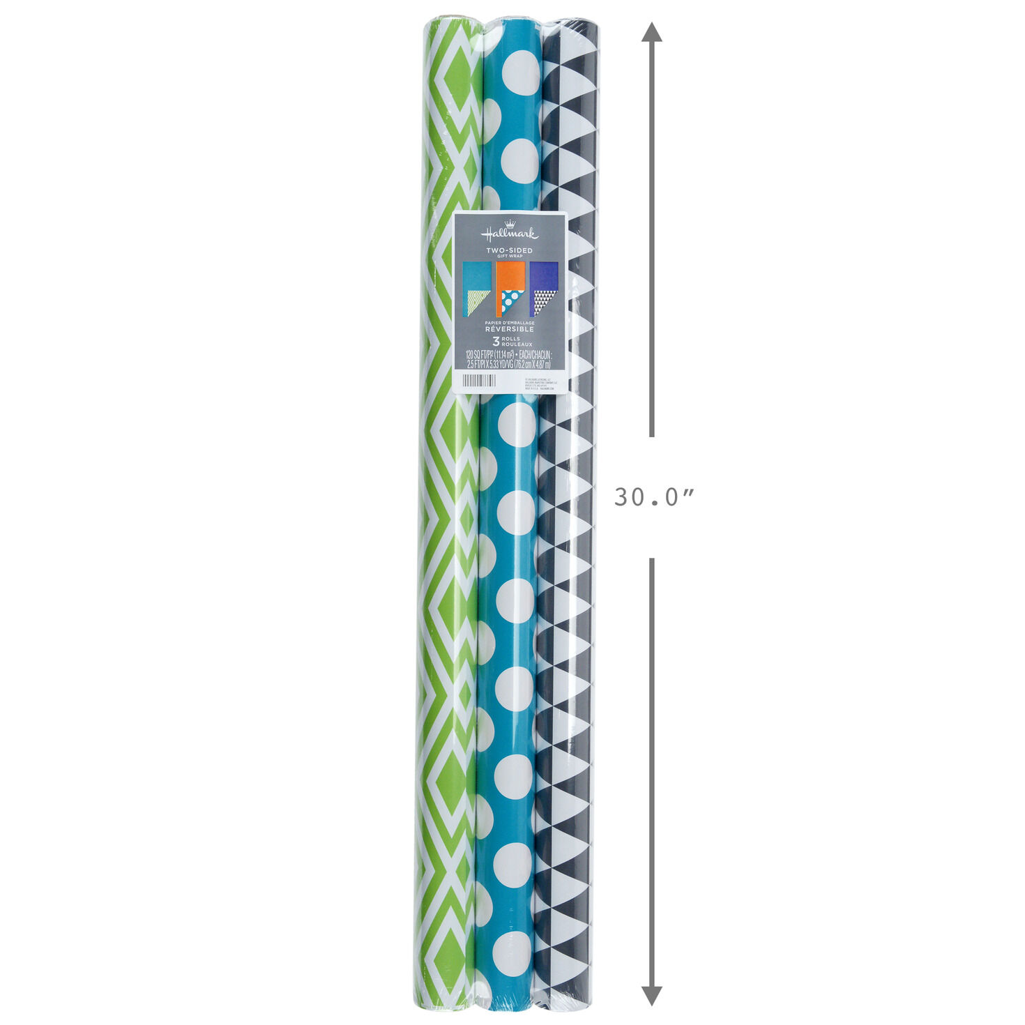 Bold Patterns and Solids 3-Pack Reversible Wrapping Paper - Wrapping ...