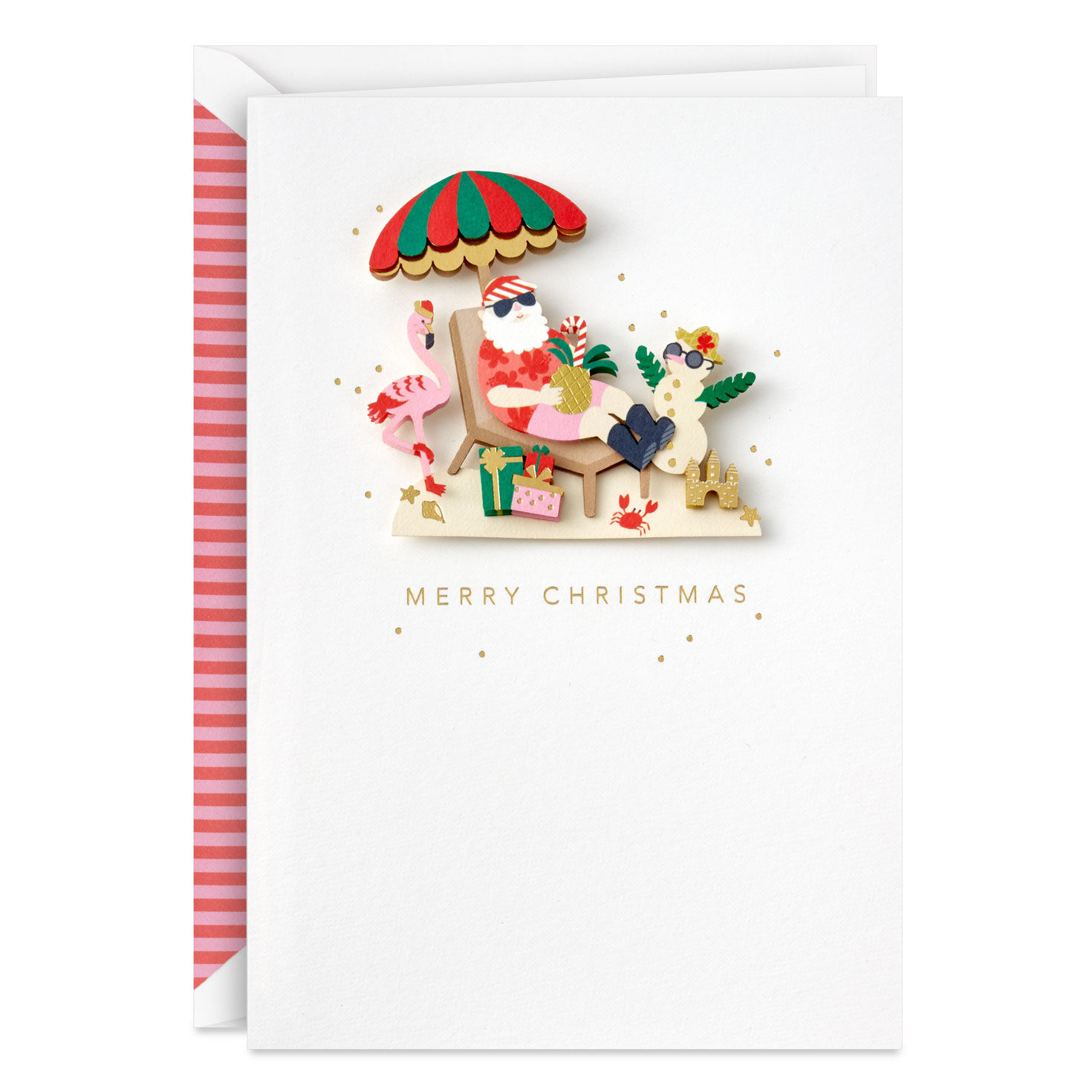 Beachy Santa With Flamingo Christmas Card - Greeting Cards | Hallmark
