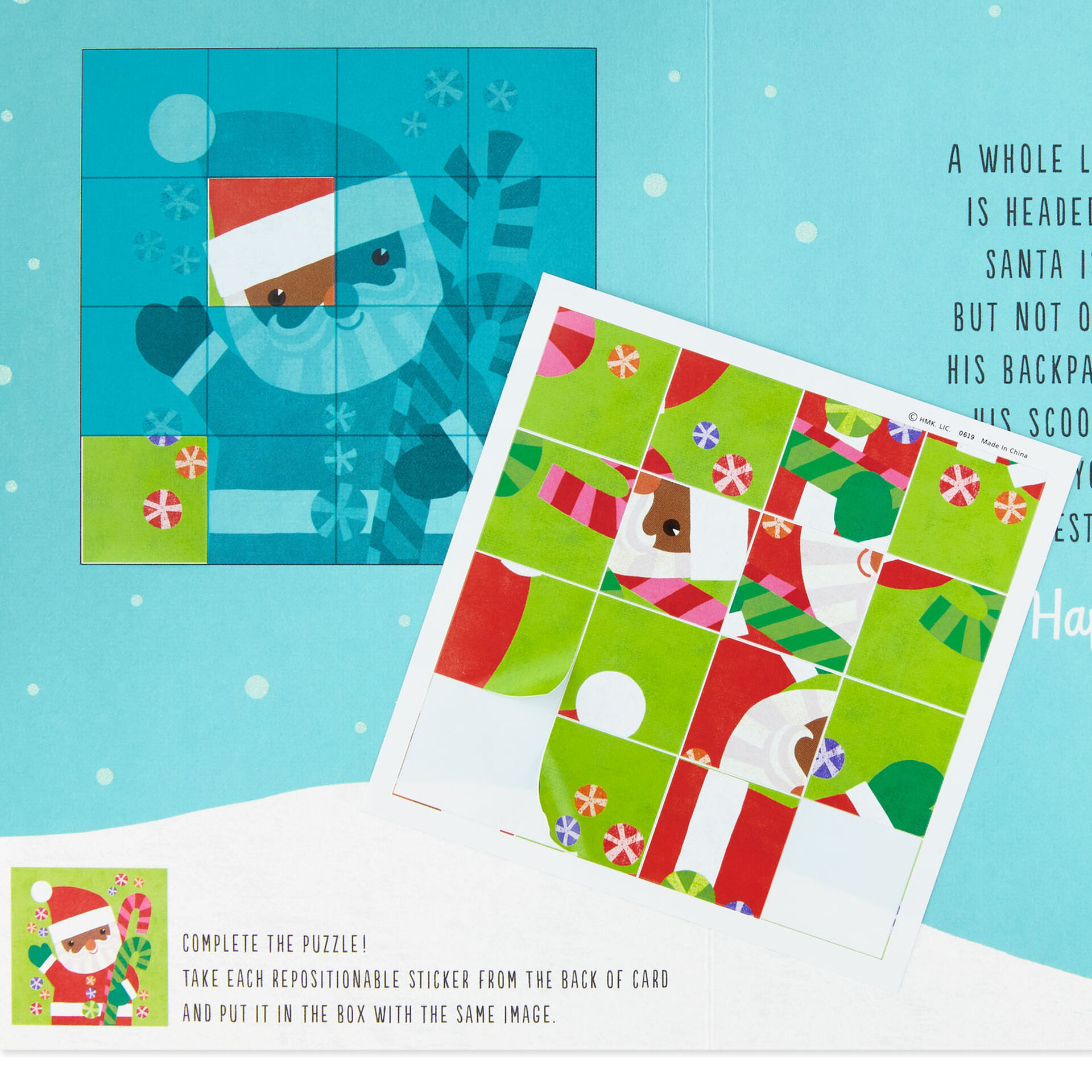 Santa on a Scooter Christmas Card With Sticker Puzzle Activity ...