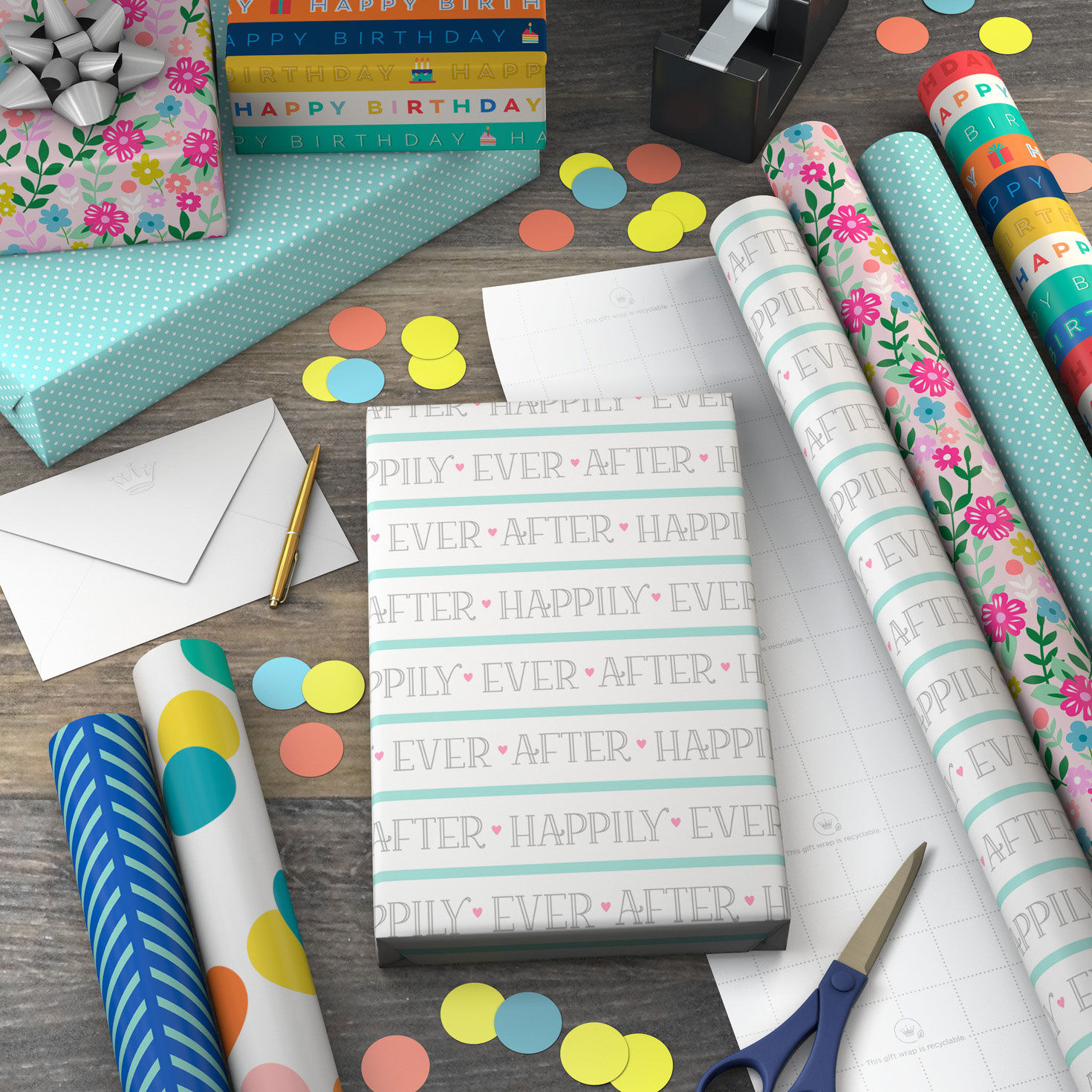 Happy Occasions 6-Pack Assorted Wrapping Paper Roll Bundle, 180 sq. ft. total - Wrapping Paper ...