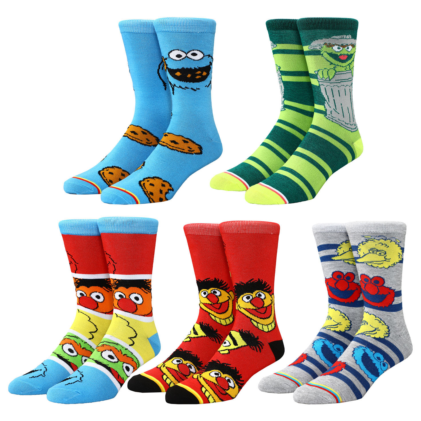 BioWorld Sesame Street Unisex Crew Socks, 5 pair - Socks & Slippers ...