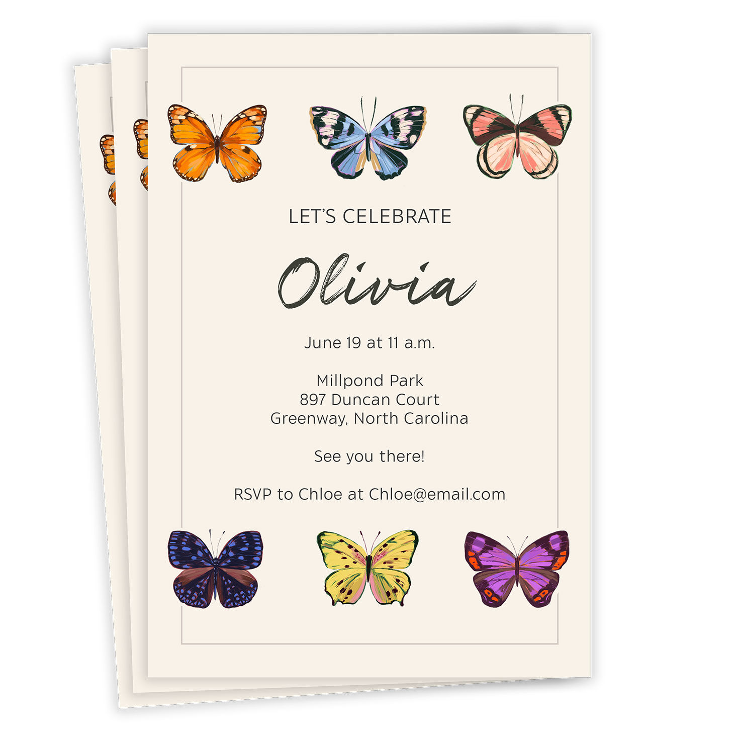 Colorful Butterflies Flat Birthday Invitation - Invitations | Hallmark