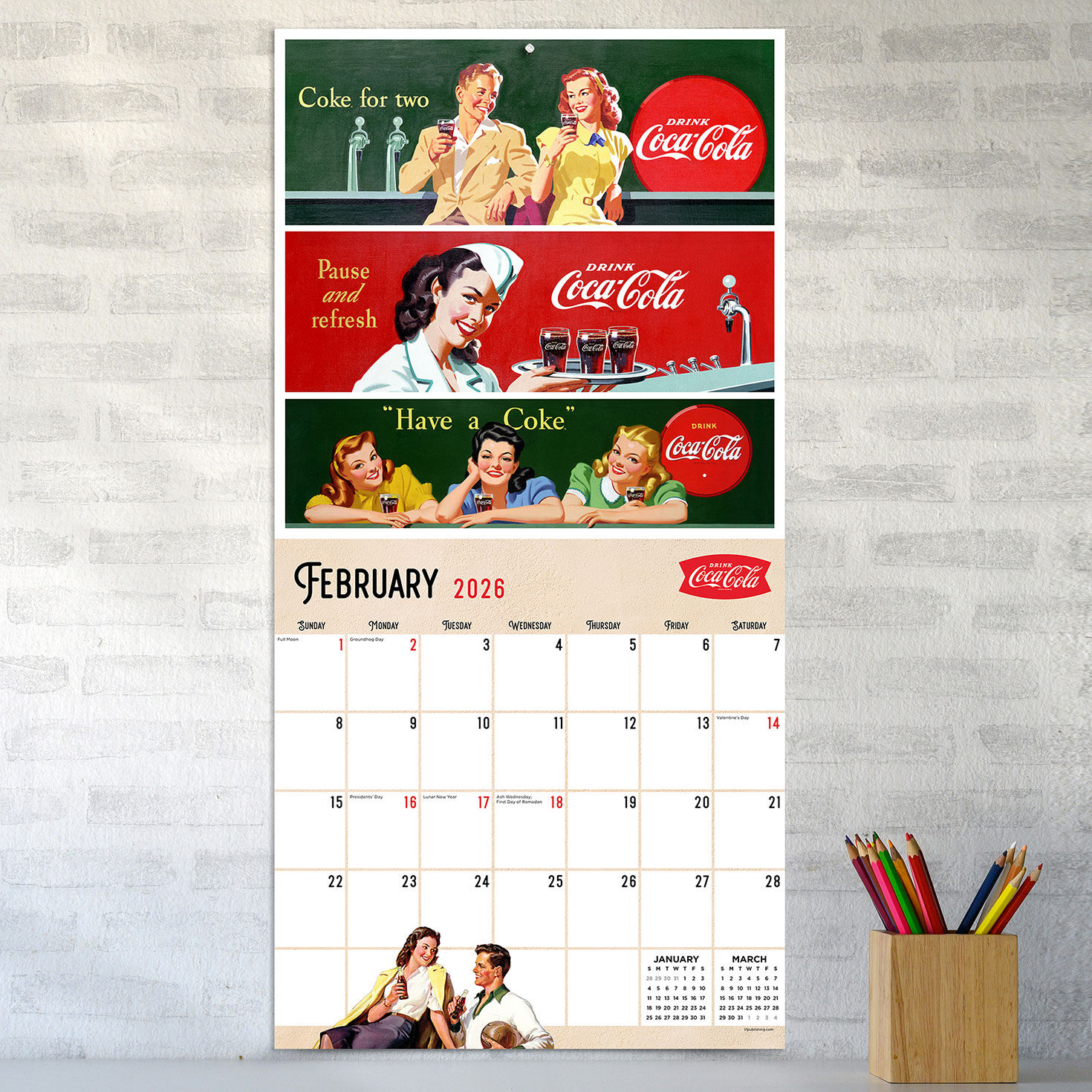 Time Factory Vintage Coca-Cola Ads 2026 Wall Calendar - Calendars ...