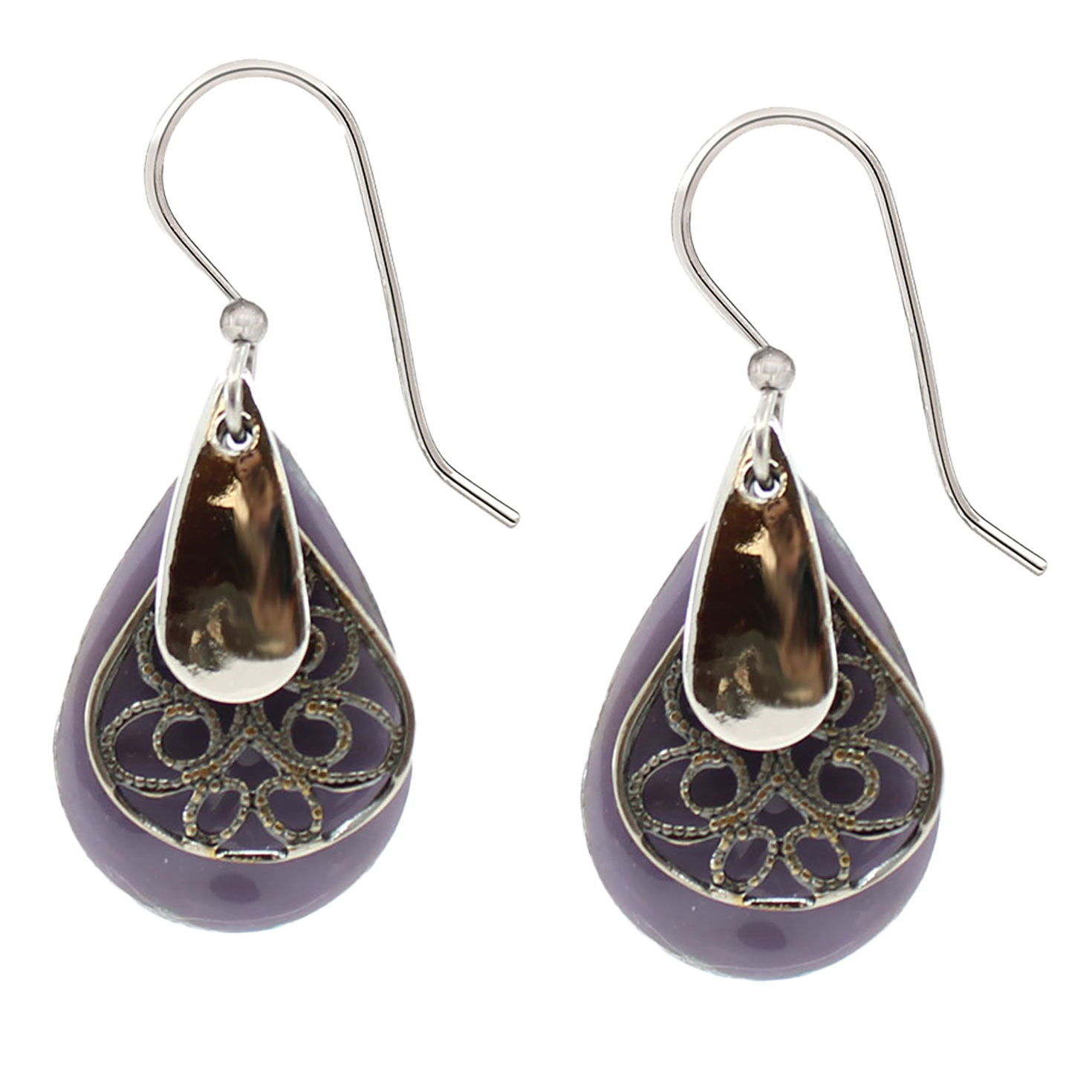 Silver Forest Silver Metal and Lavender Layered Teardrop Earrings - Earrings | Hallmark