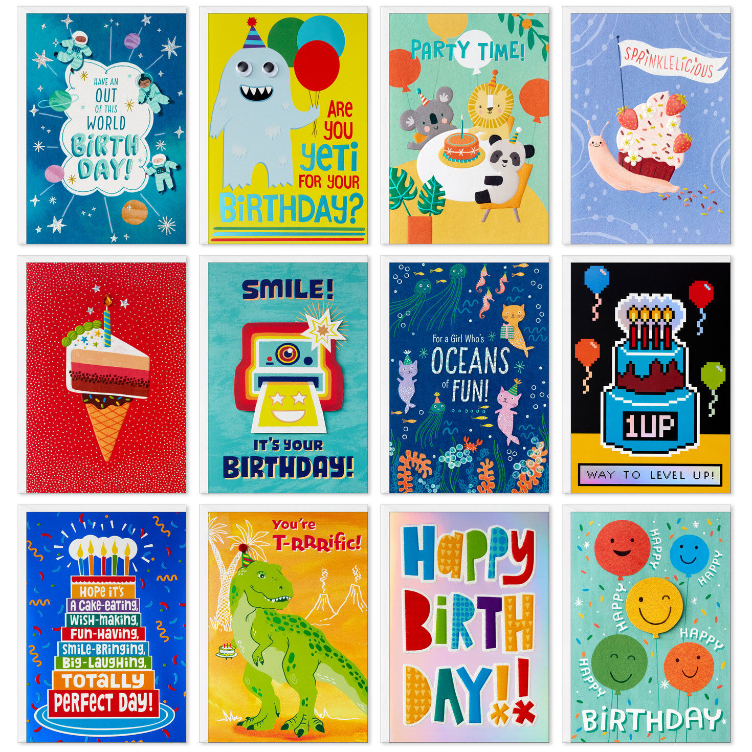 Kids' Birthday Fun Assorted Boxed Birthday Note Cards, Pack of 12 ...