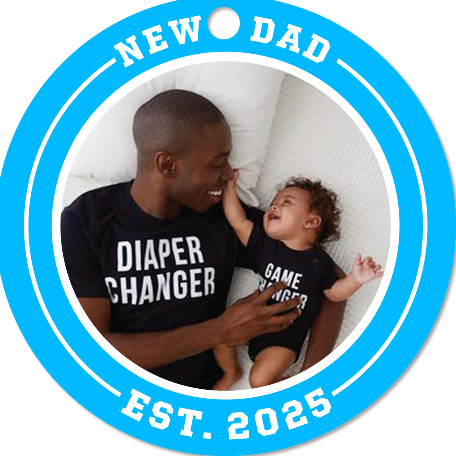 New Dad Round Metal Personalized Ornament, Custom Photo and Text ...