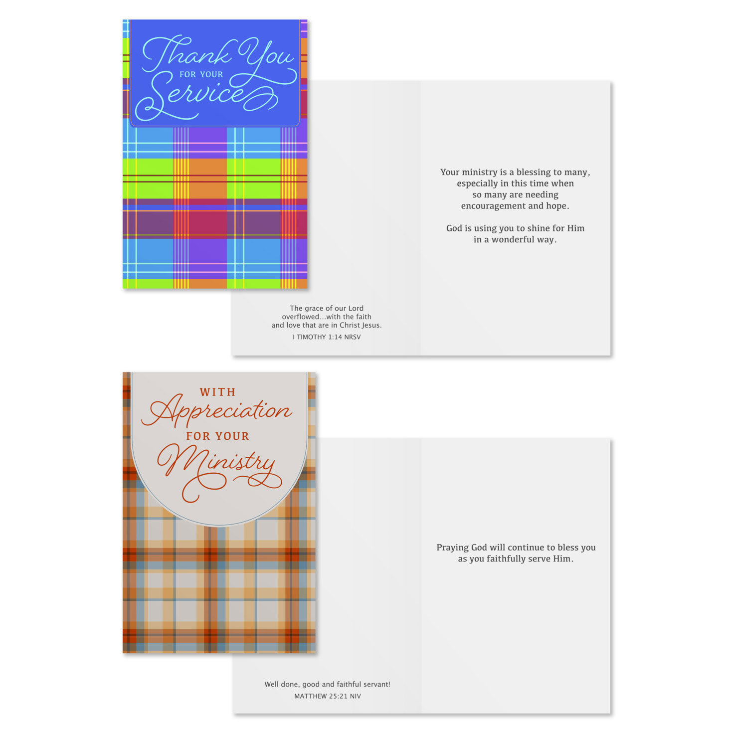 Plaid Thankful for You Assorted Religious Ministry Appreciation Cards ...