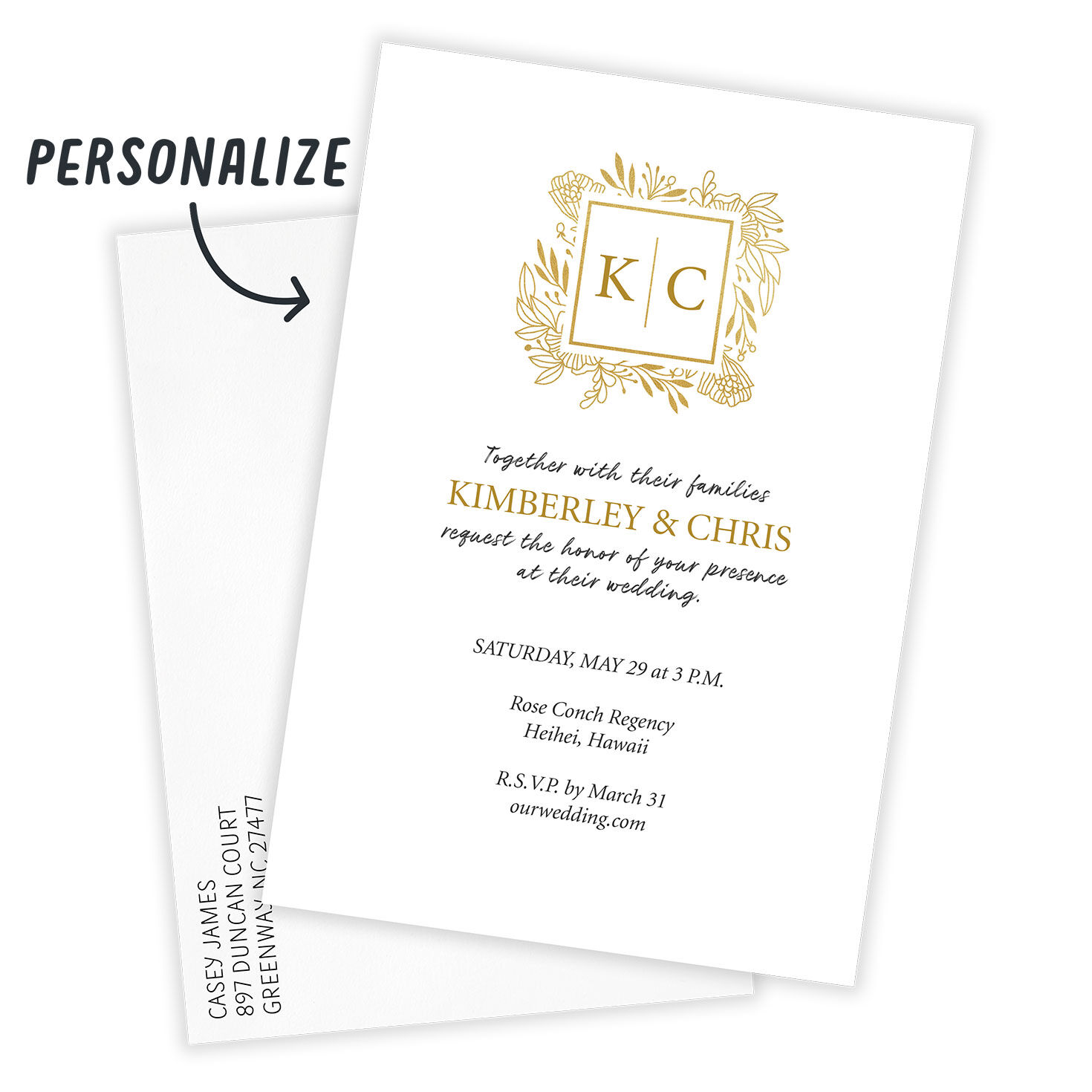 Golden Monogram Flat Wedding Invitation - Invitations | Hallmark