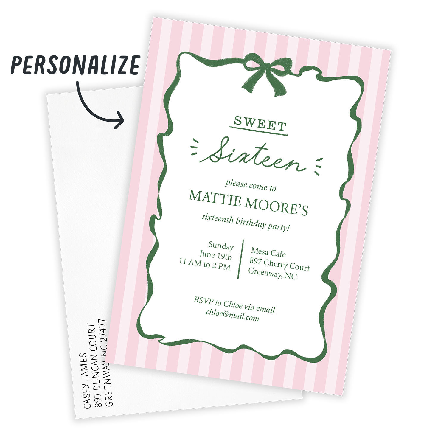 Sweet 16 Pink Stripes Flat Birthday Invitation - Invitations | Hallmark