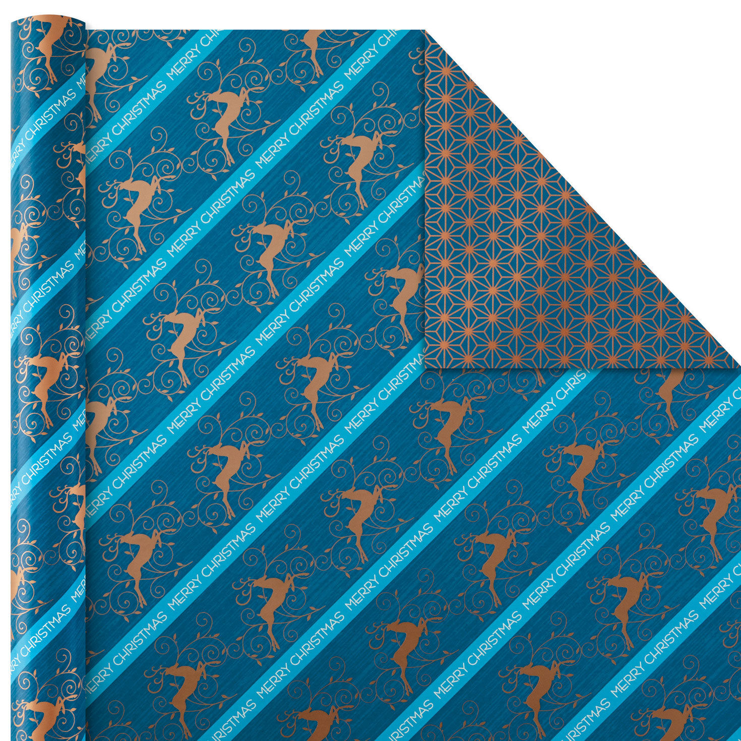 Elegant Blues 4-Pack Blue and Gold Reversible Wrapping Paper, 150 sq ...