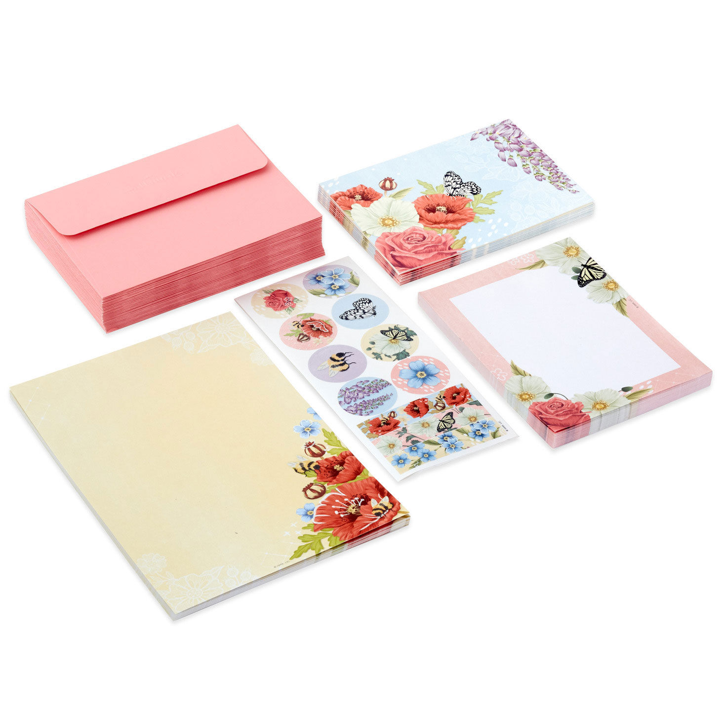 Pink Floral Stationery Set and Desk Organizer Box - Note Cards ...