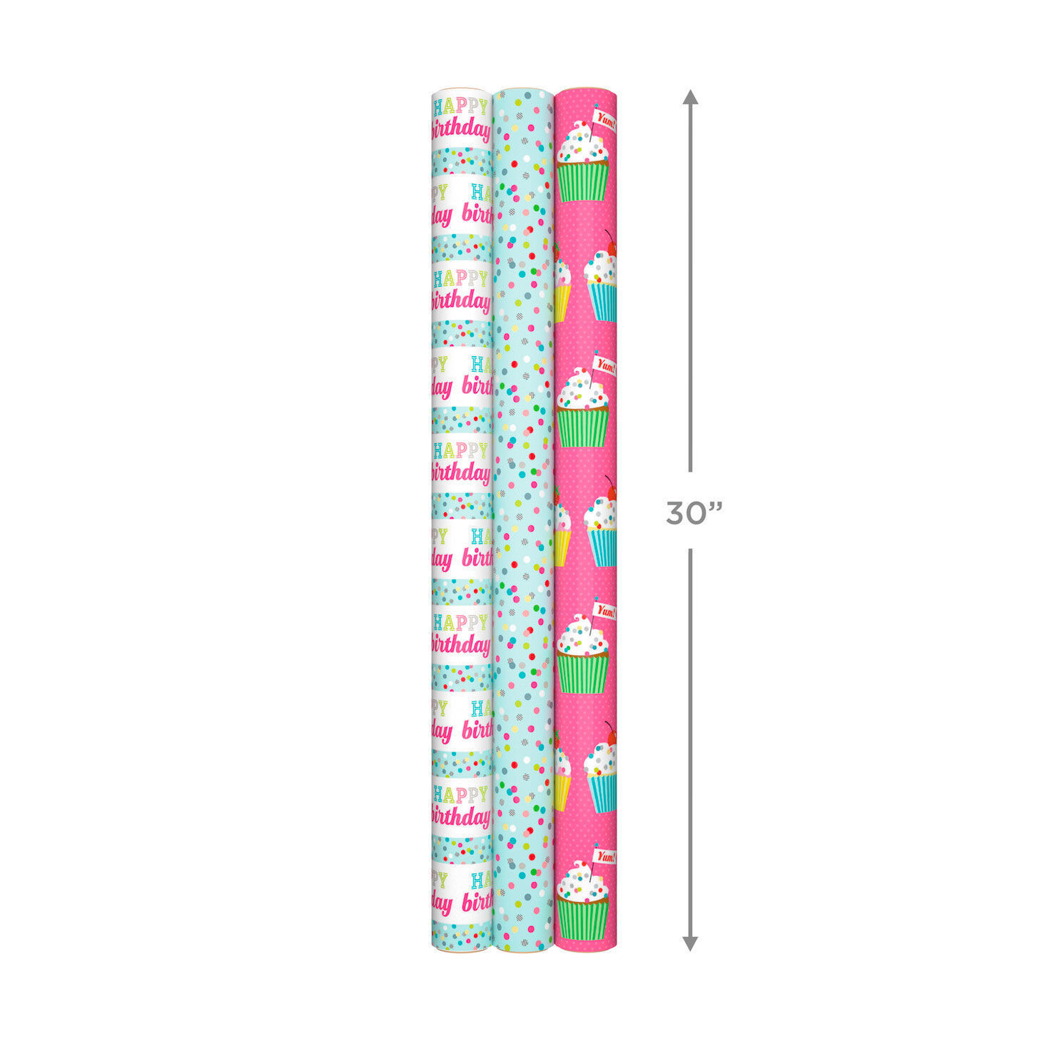 Sweet Birthday 3-Pack Reversible Wrapping Paper, 75 sq. ft. total ...