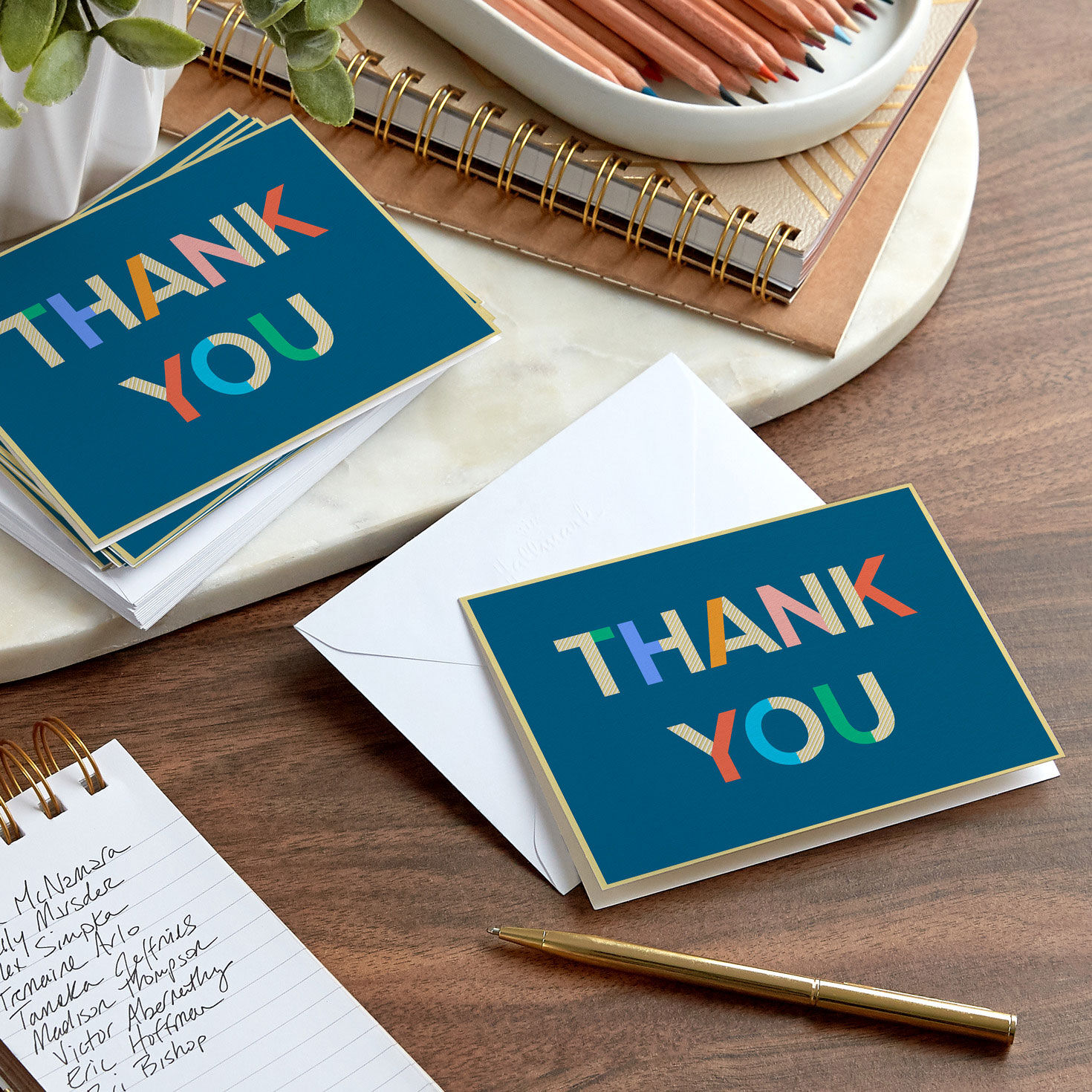 Colorblock Letters on Blue Blank Thank You Notes, Pack of 10 - Note ...