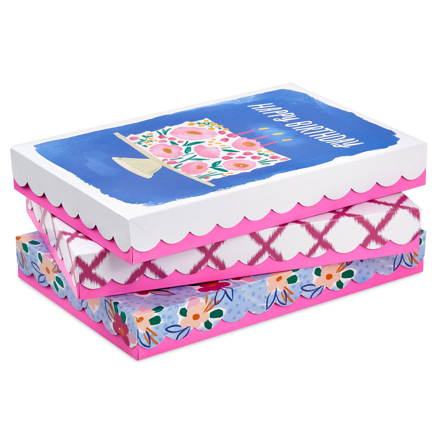 Scalloped Designs on Pink 3-Pack Assorted Medium Gift Box Bundle - Gift ...