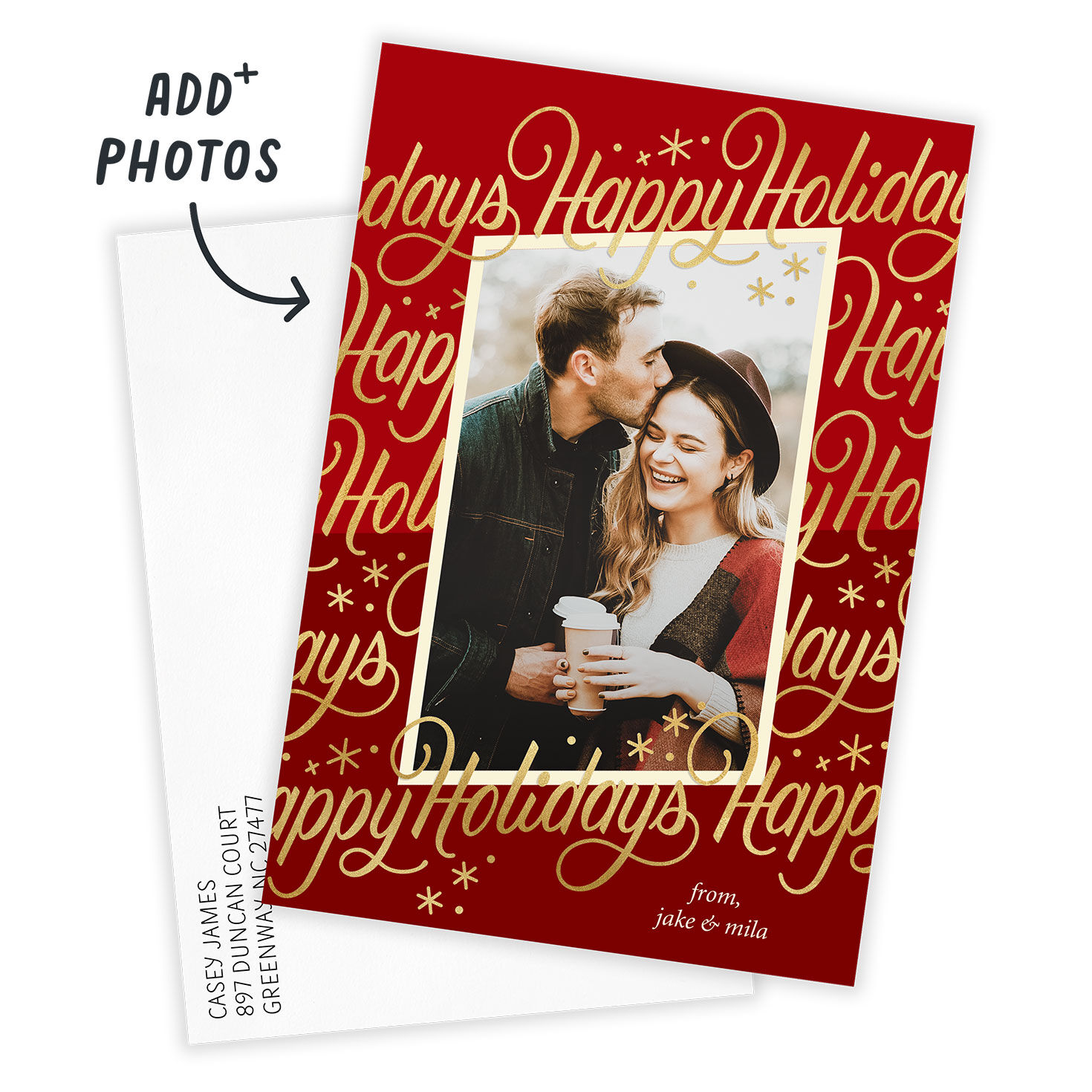 Elegant Gold Script on Red Flat Holiday Photo Card - Photo Cards | Hallmark