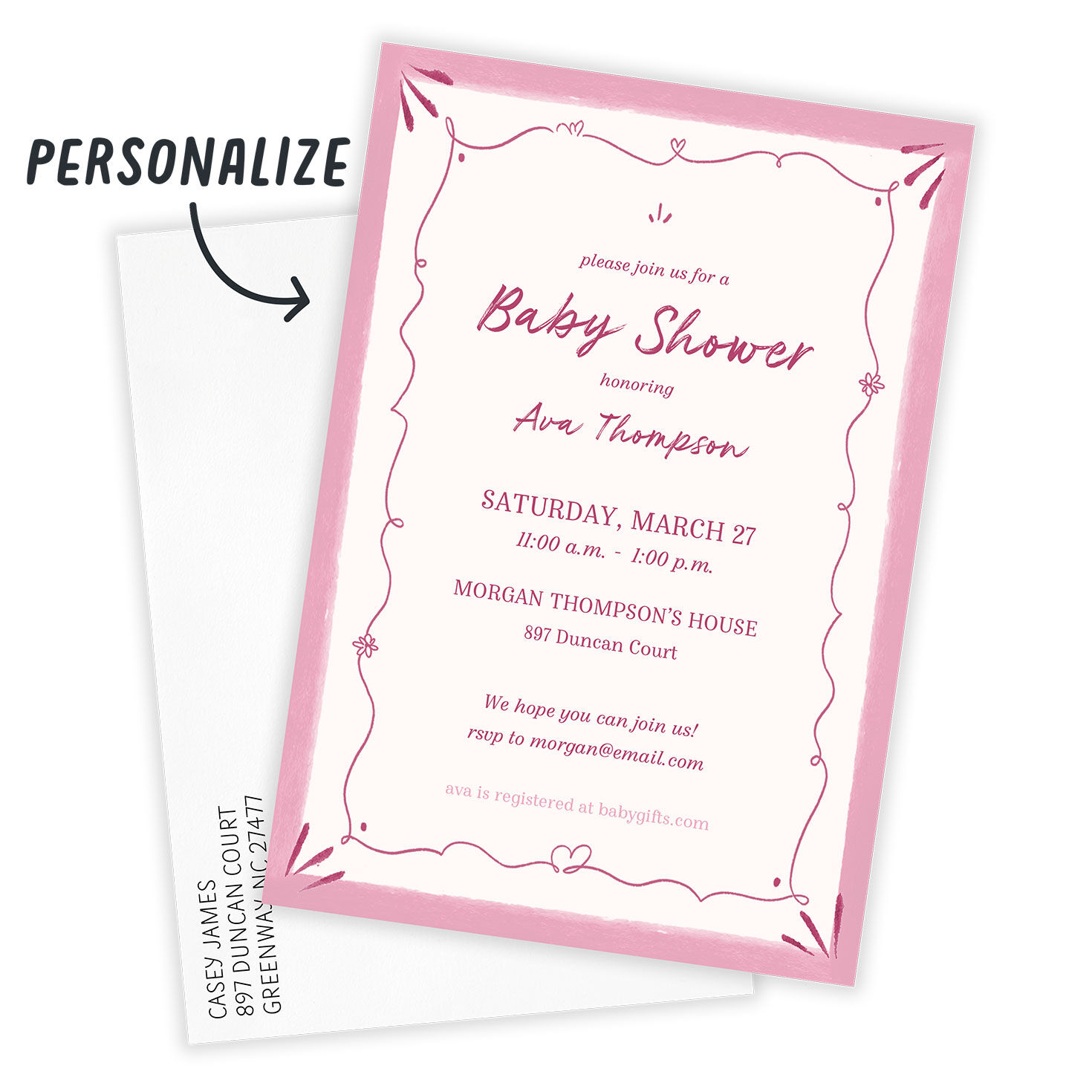 Elegant Pink Doodle Flat Baby Shower Invitation - Invitations | Hallmark