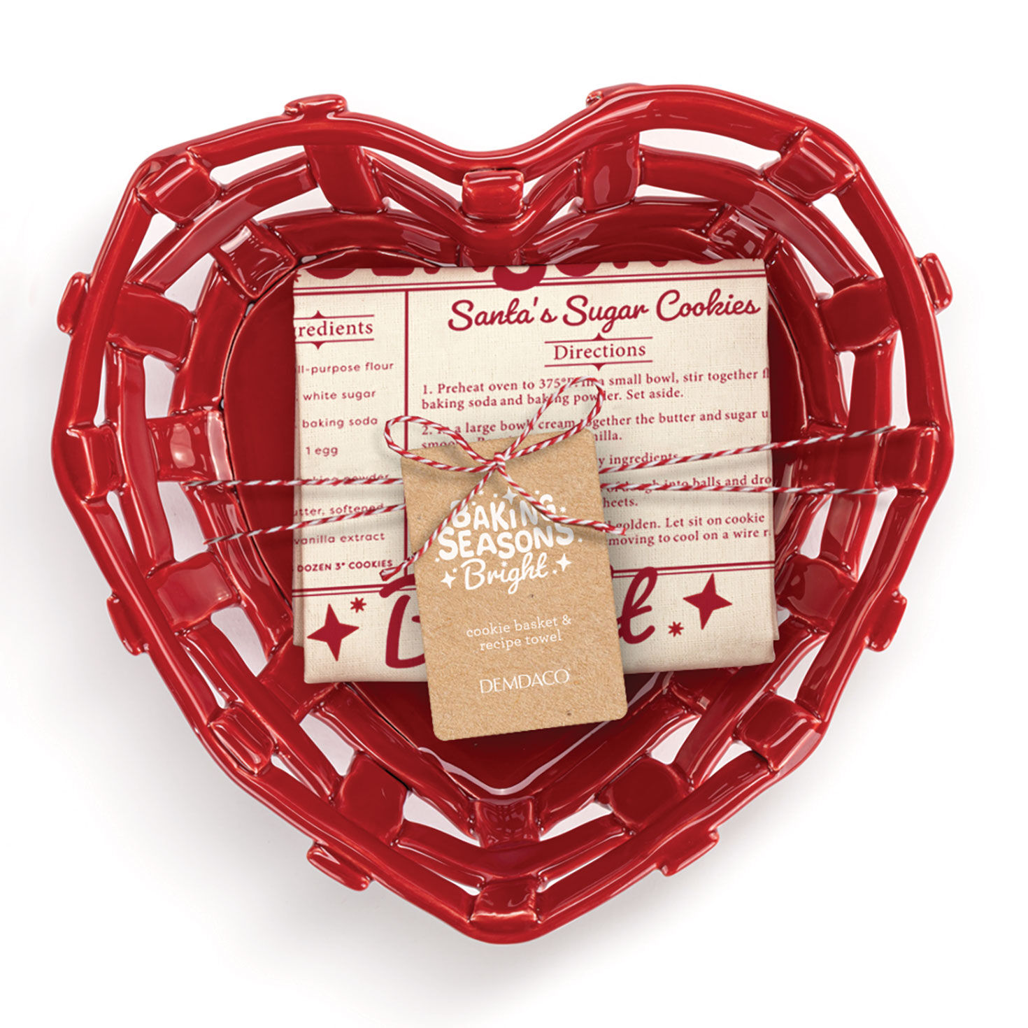 Demdaco Ceramic Heart Basket With Dish Towel Gift Set - Serveware ...