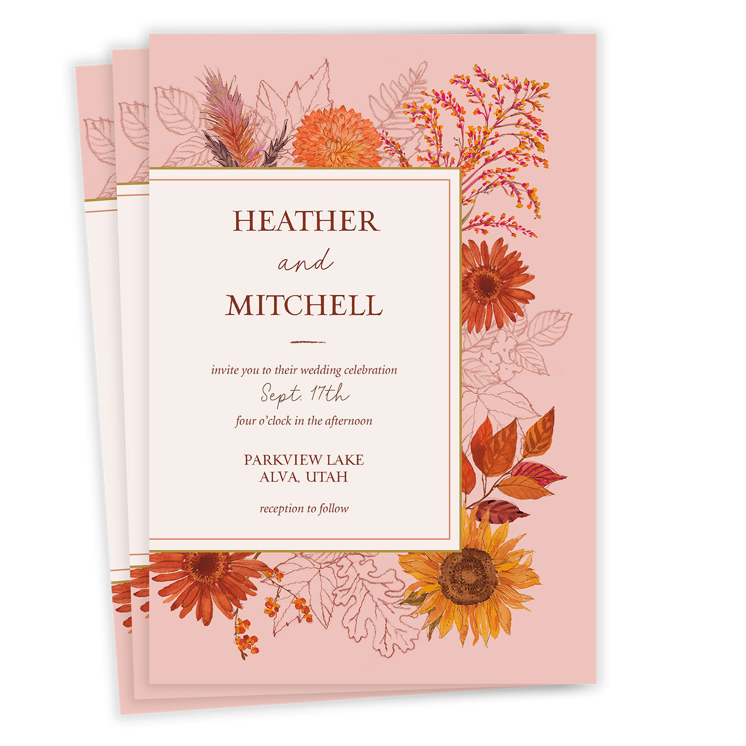 Fall Flowers on Rose Pink Wedding Invitation - Invitations | Hallmark