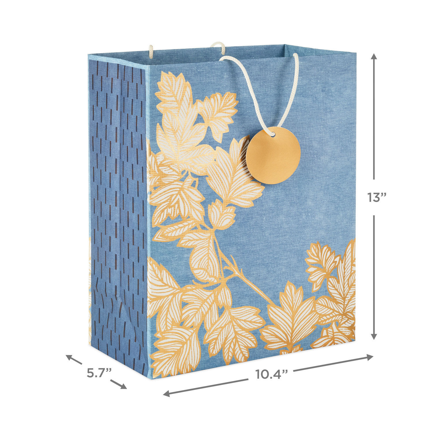 13" Gold Leaves on Chambray Blue Large Gift Bag - Gift Bags | Hallmark