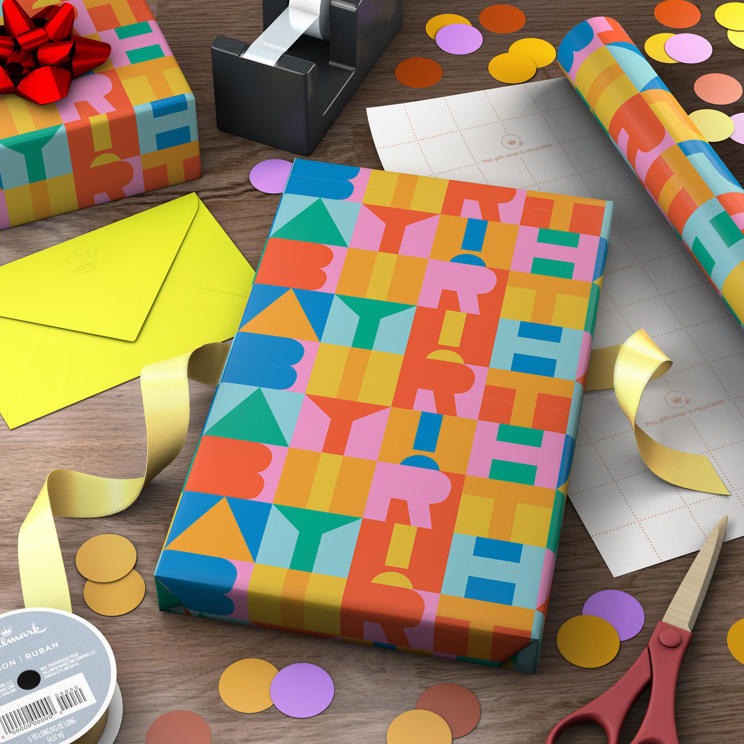 Colorful Block Lettering Birthday Wrapping Paper Mini Roll, 38.8 sq. ft ...