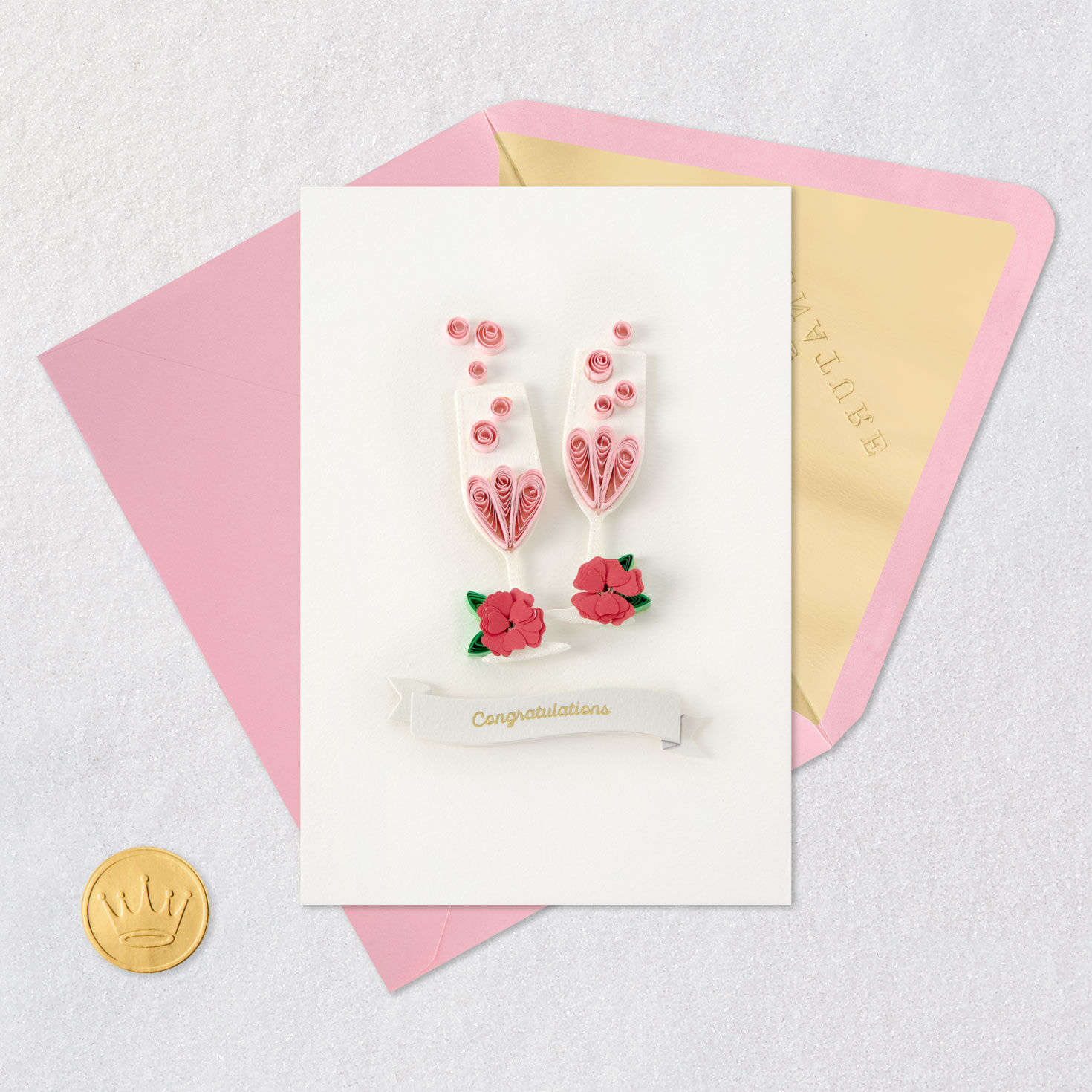 Pink Champagne Flutes Quilled Paper Handmade Wedding Card for Couple ...