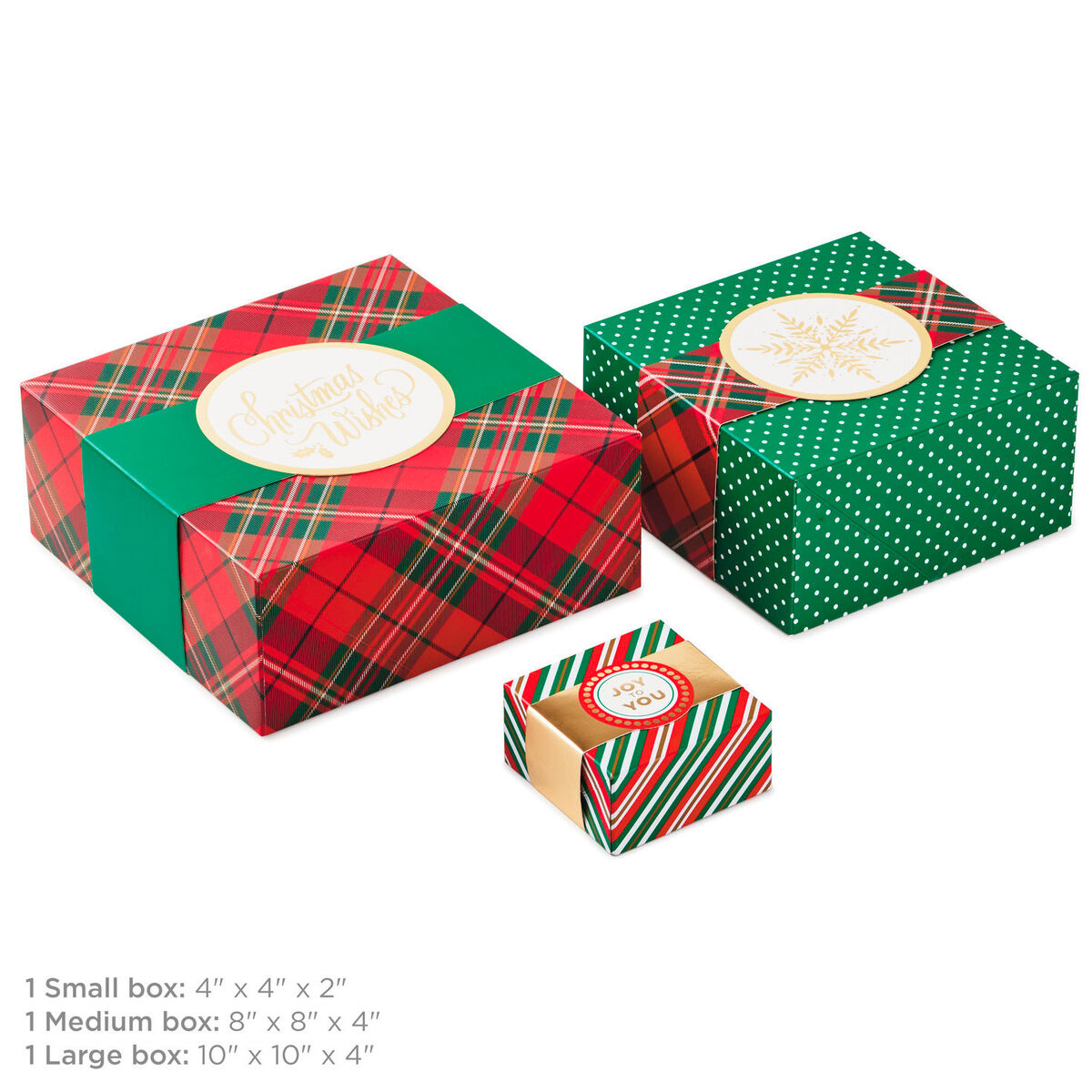 Joy to You 3-Pack Christmas Gift Boxes, Assorted Sizes and Designs ...