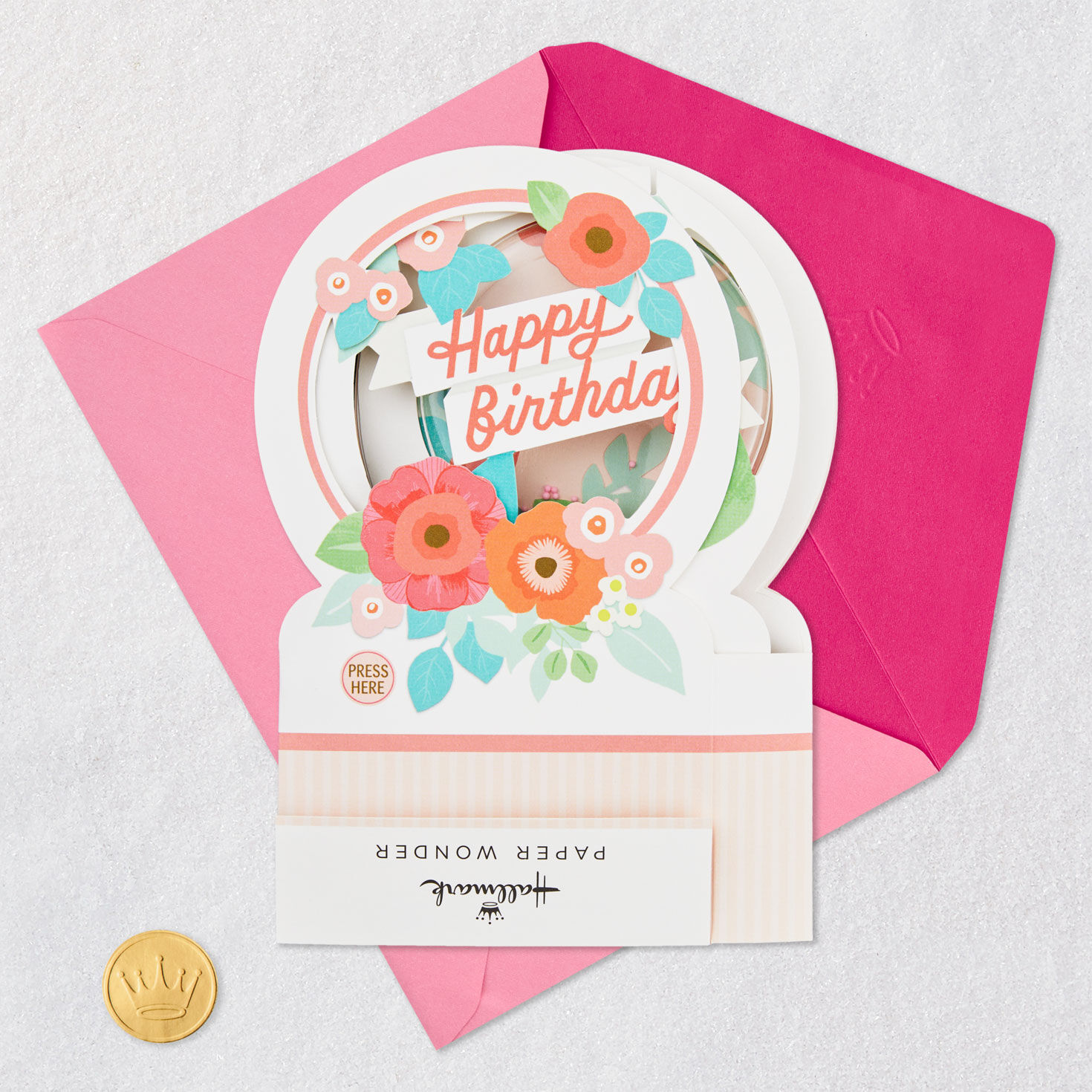 Happy Birthday Floral Snow Globe Musical 3D Pop-Up Birthday Card With ...