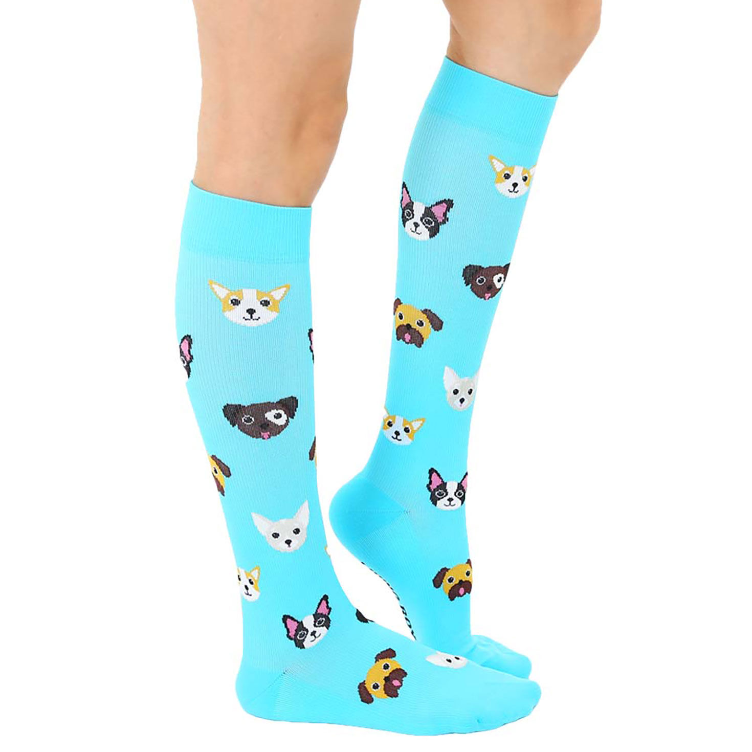 Living Royal Dog Faces on Bright Blue Compression Socks - Socks ...