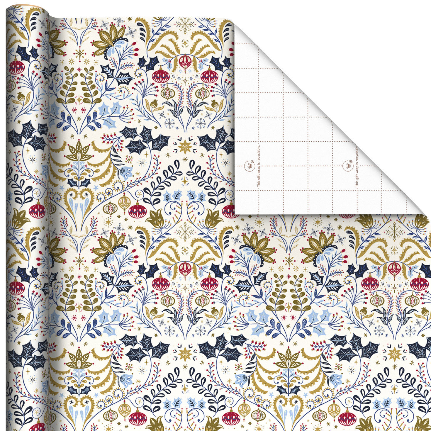 Colorful Holiday Toile on White Wrapping Paper Roll, 35 sq. ft ...