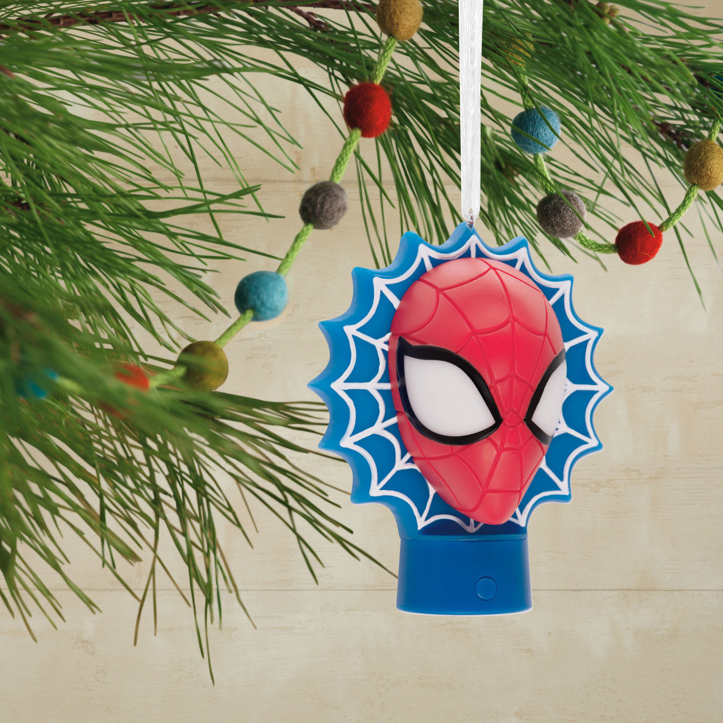 Marvel Spider-Man Face on Web Hallmark Ornament With Light - Hallmark ...