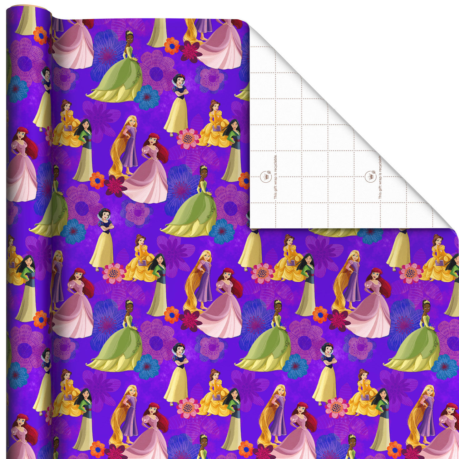 Disney Princess Bold Purple Floral Wrapping Paper Roll, 17.5 sq. ft ...