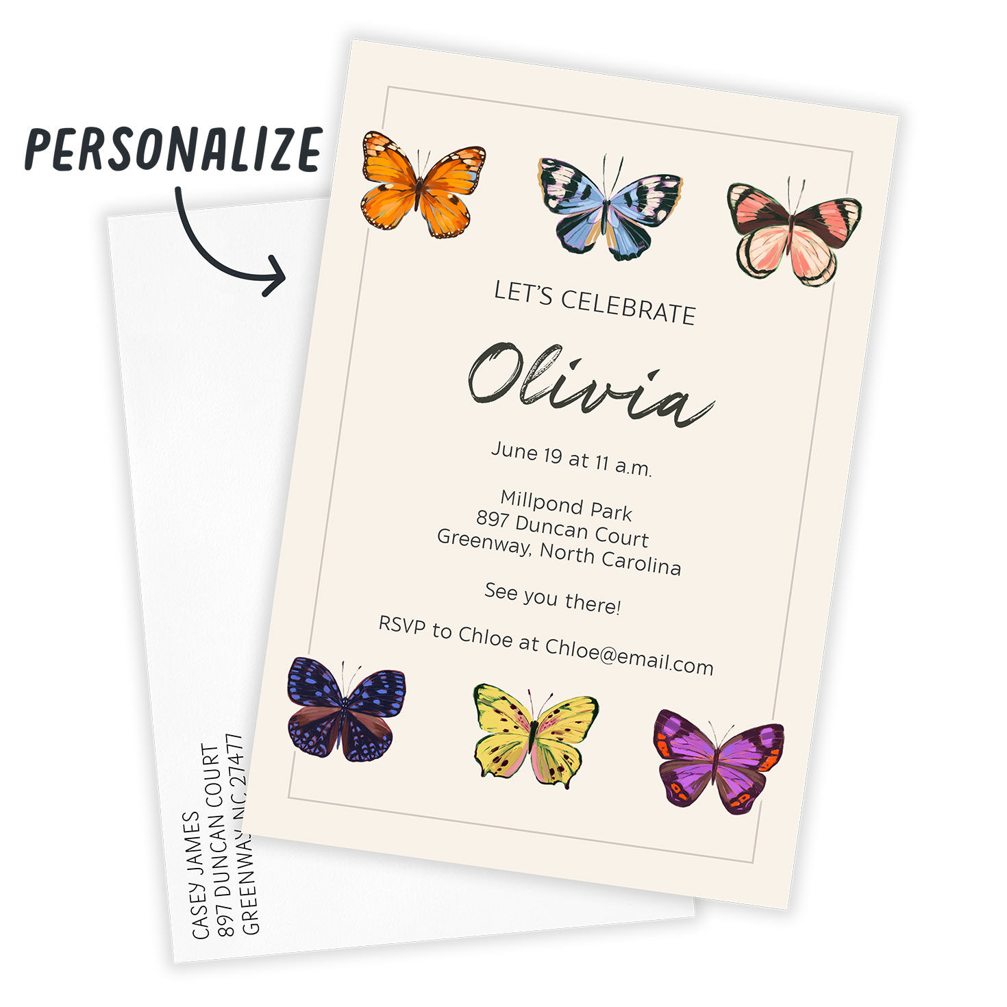 Colorful Butterflies Flat Birthday Invitation - Invitations | Hallmark