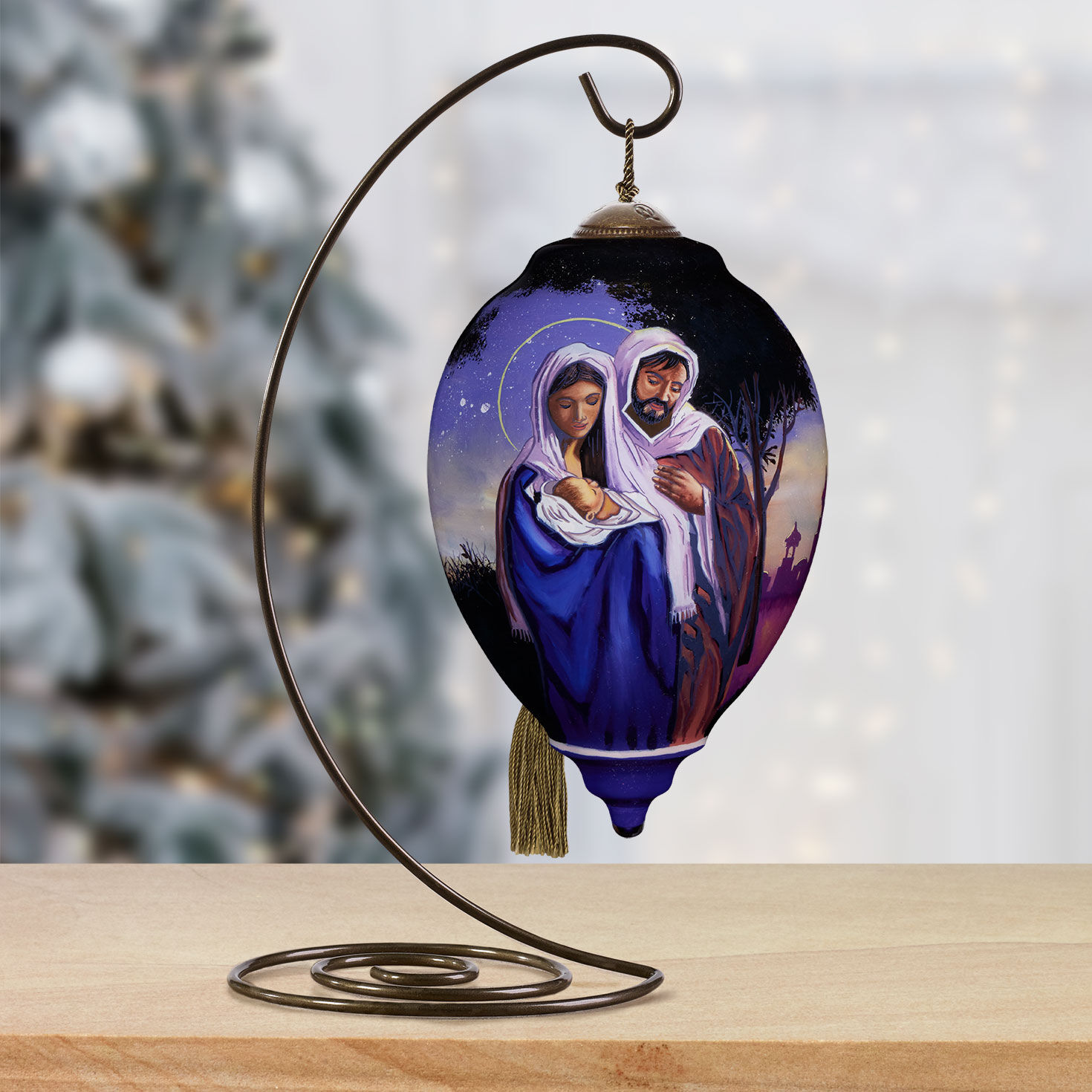 Ne'Qwa Art O Holy Night Mary, Joseph and Jesus Glass Christmas Ornament ...