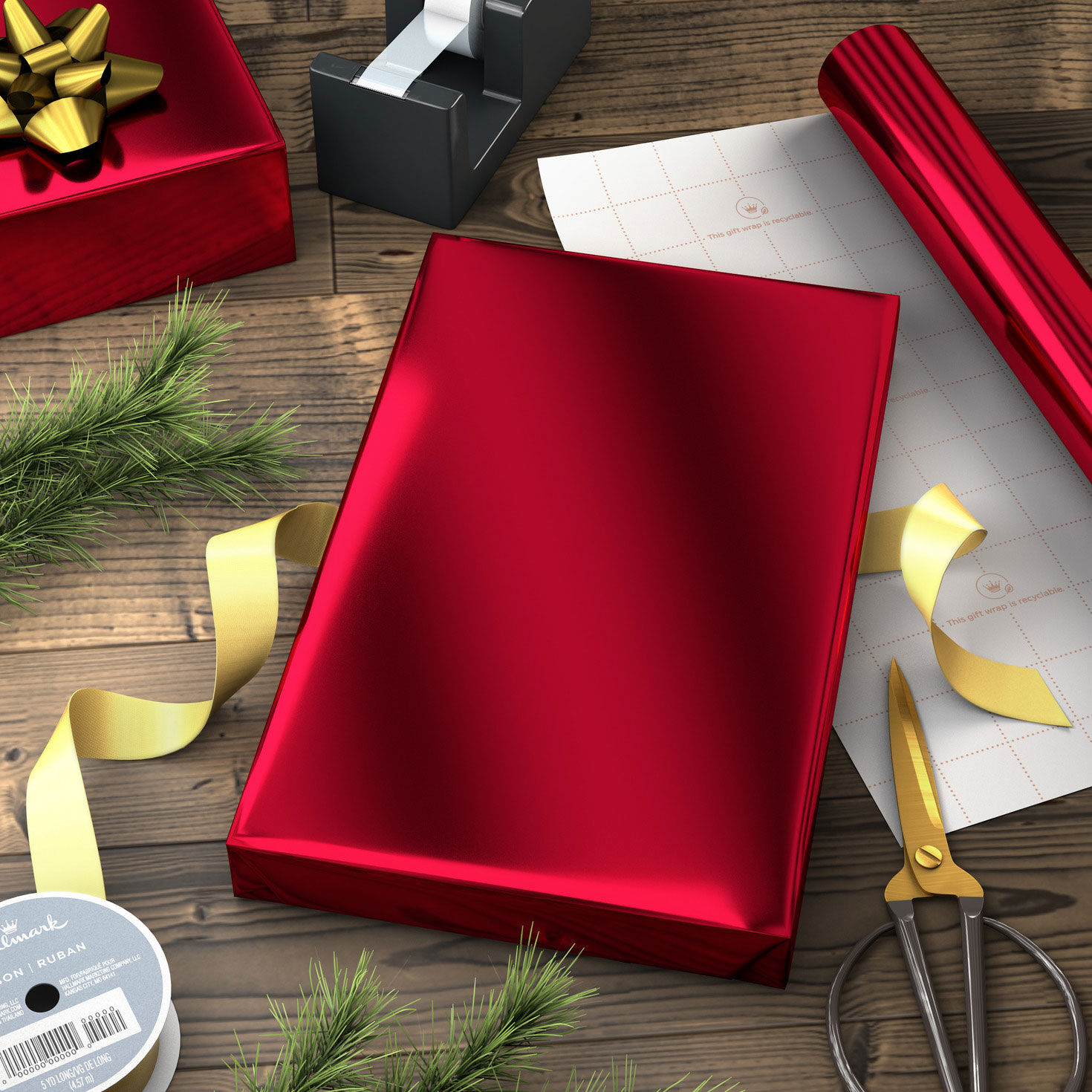 Red Foil Holiday Wrapping Paper Mini Roll, 15 sq. ft. - Wrapping Paper ...