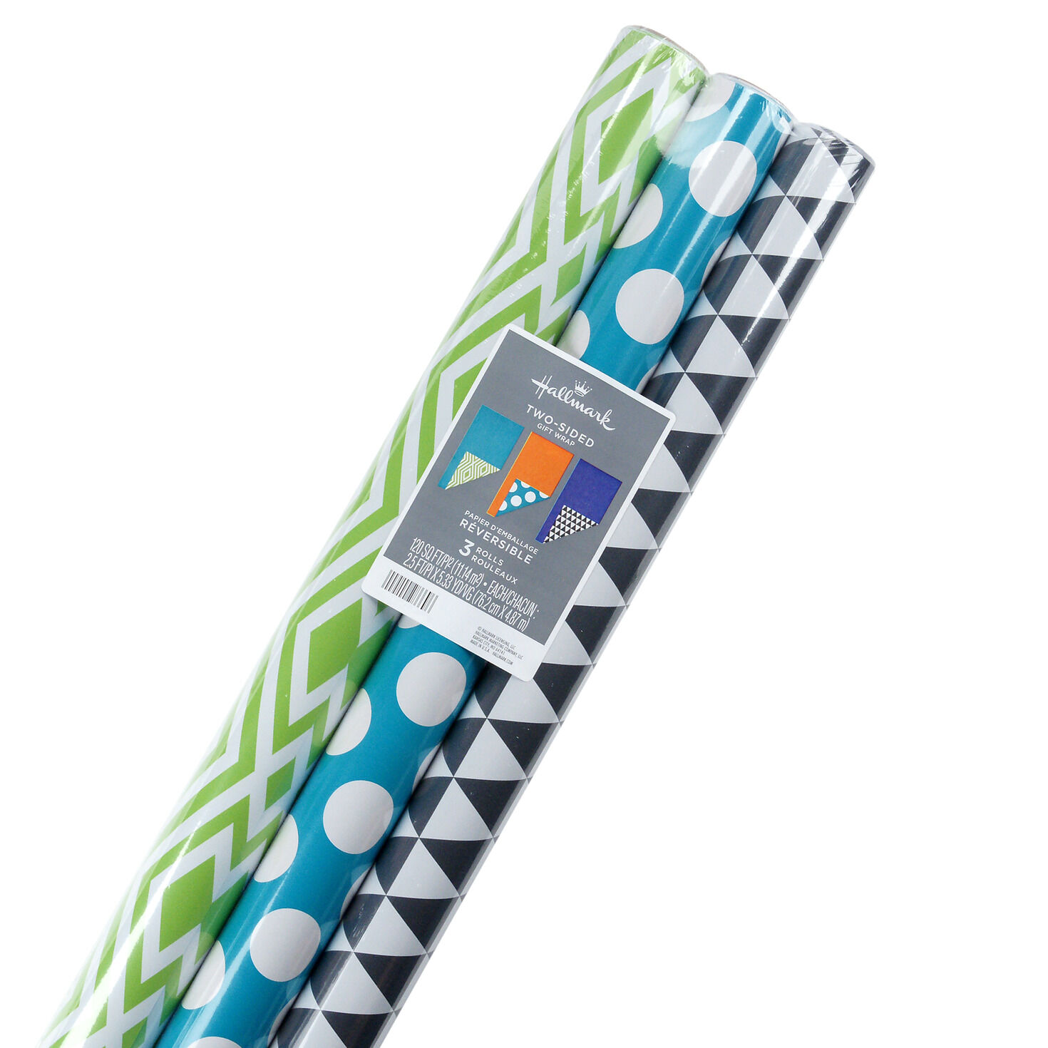 Bold Patterns and Solids 3-Pack Reversible Wrapping Paper - Wrapping ...