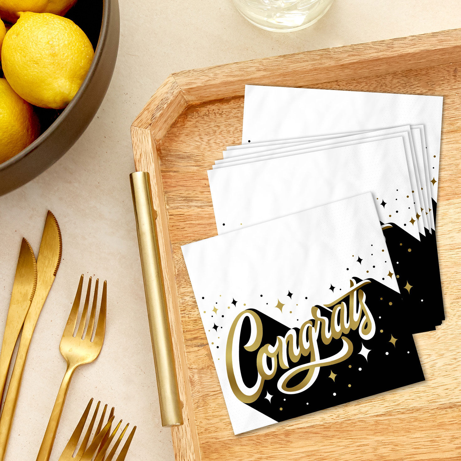 Congrats in Gold and Black Graduation Cocktail Napkins, Pack of 20 ...