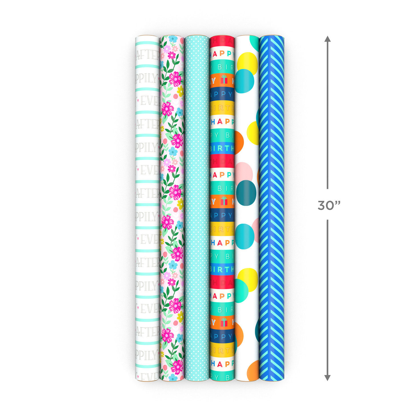 Happy Occasions 6-Pack Assorted Wrapping Paper Roll Bundle, 180 sq. ft ...