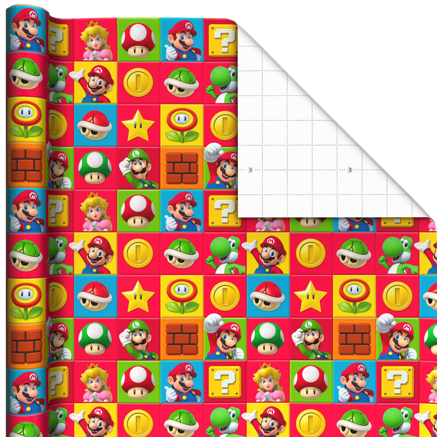 Super Mario™ on Colorful Squares Wrapping Paper, 17.5 sq. ft ...