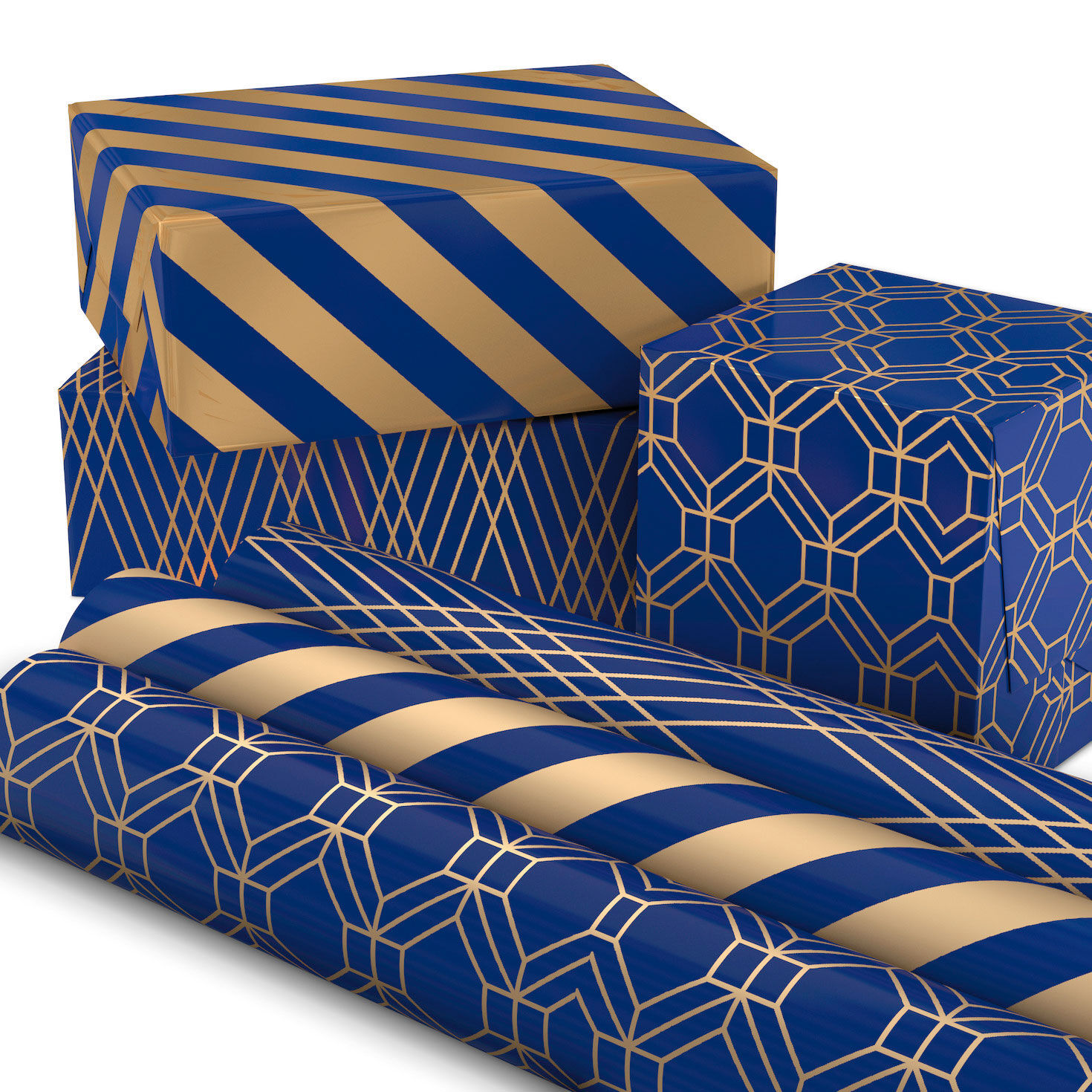 Navy and Gold 3-Pack Wrapping Paper, 105 sq. ft. total - Wrapping Paper ...
