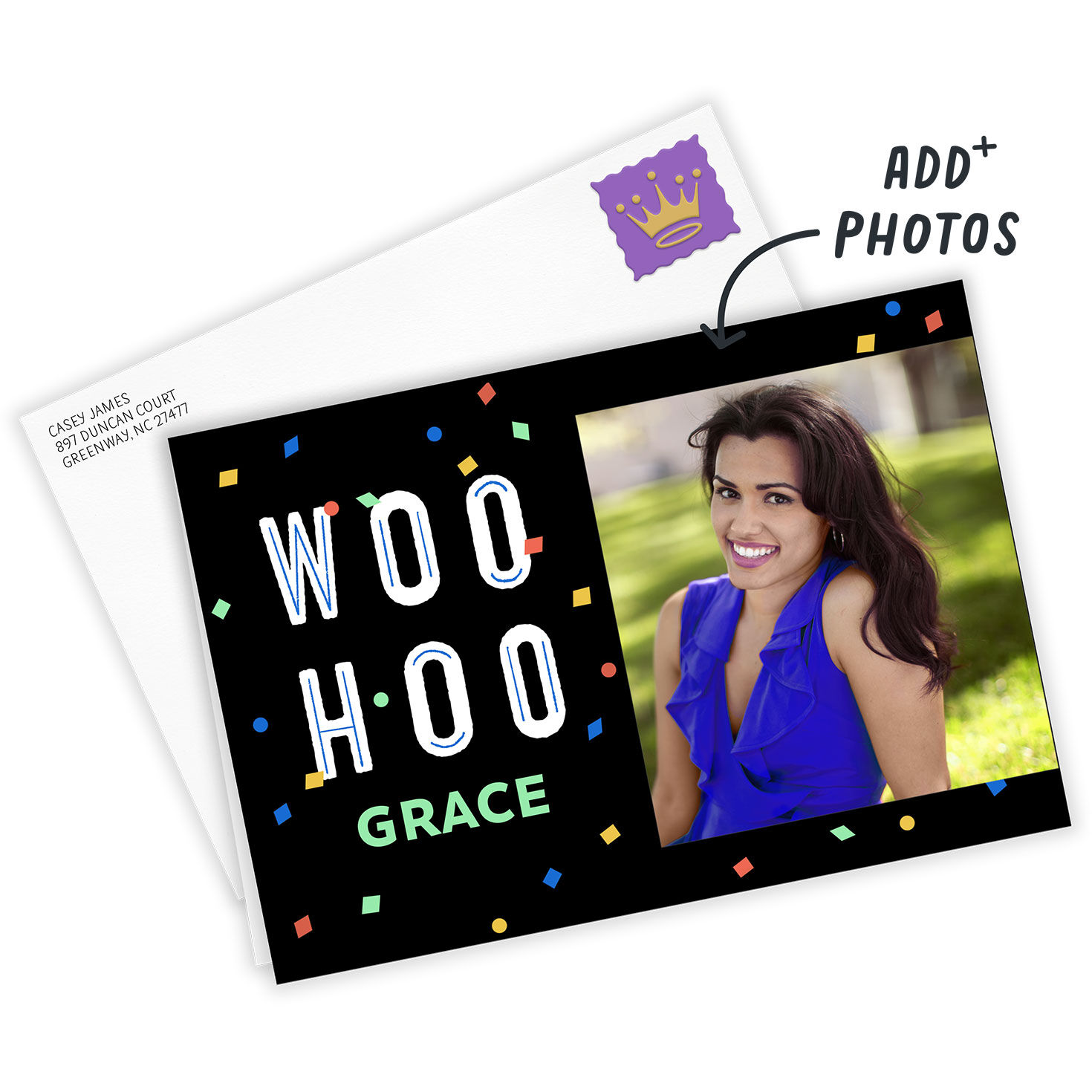 Personalized Woo Hoo Confetti Celebration Photo Card - Greeting Cards ...