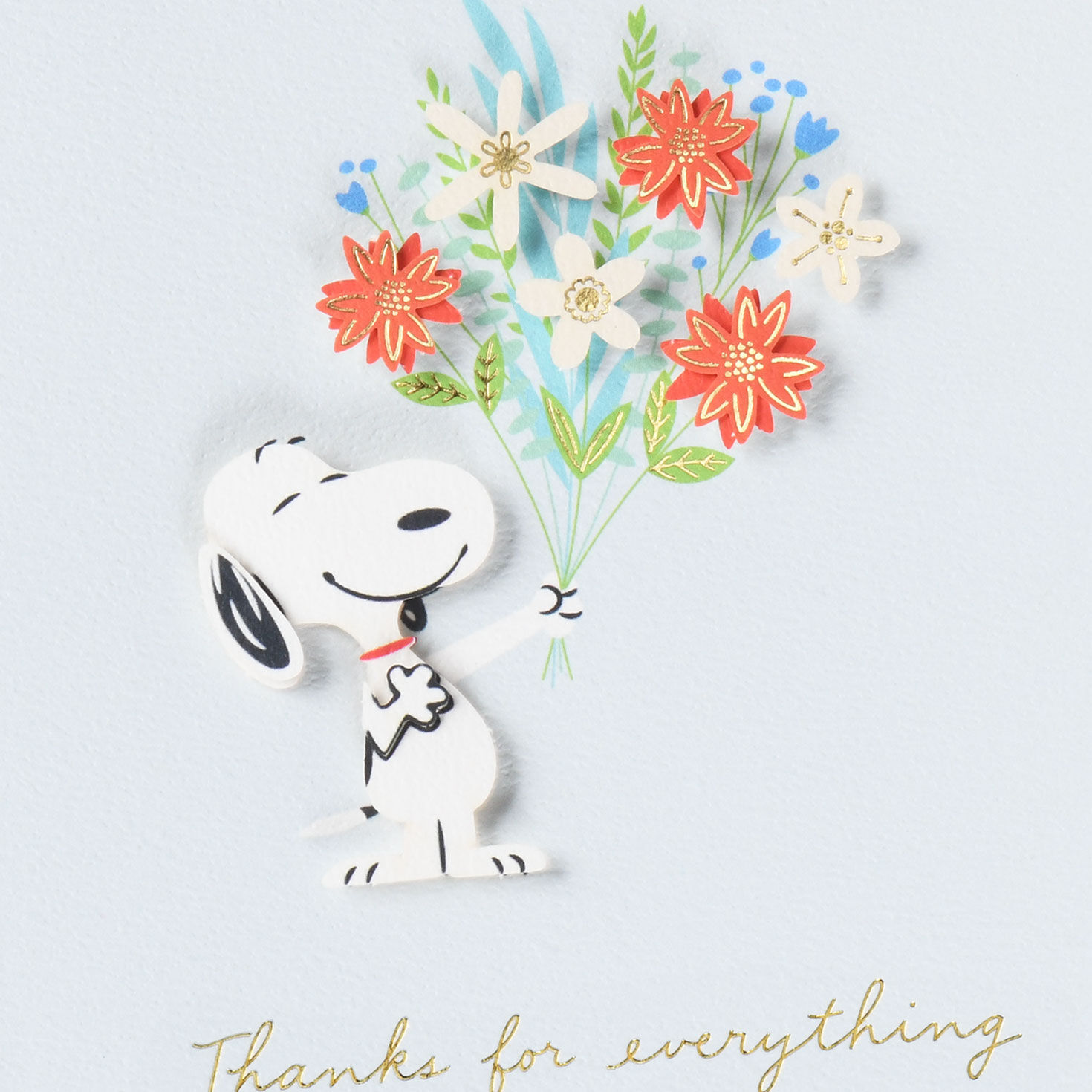 Peanuts® Snoopy With Flower Bouquet Thank-You Card - Greeting Cards ...
