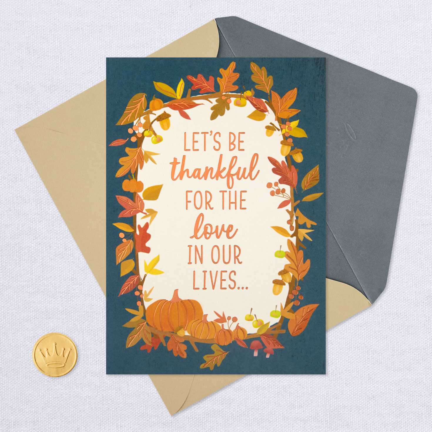 Leaves and Pumpkins Let's Be Thankful Thanksgiving Card - Greeting ...