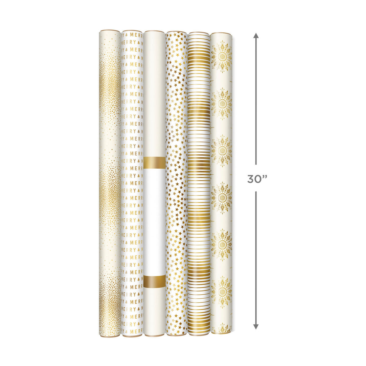 Gold and White 6-Pack Holiday Wrapping Paper Assortment, 180 sq. ft ...