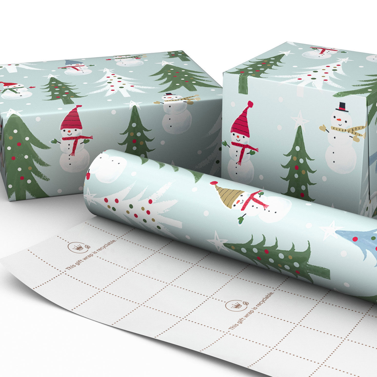 Snowmen and Christmas Trees Jumbo Wrapping Paper Roll, 90 sq. ft ...